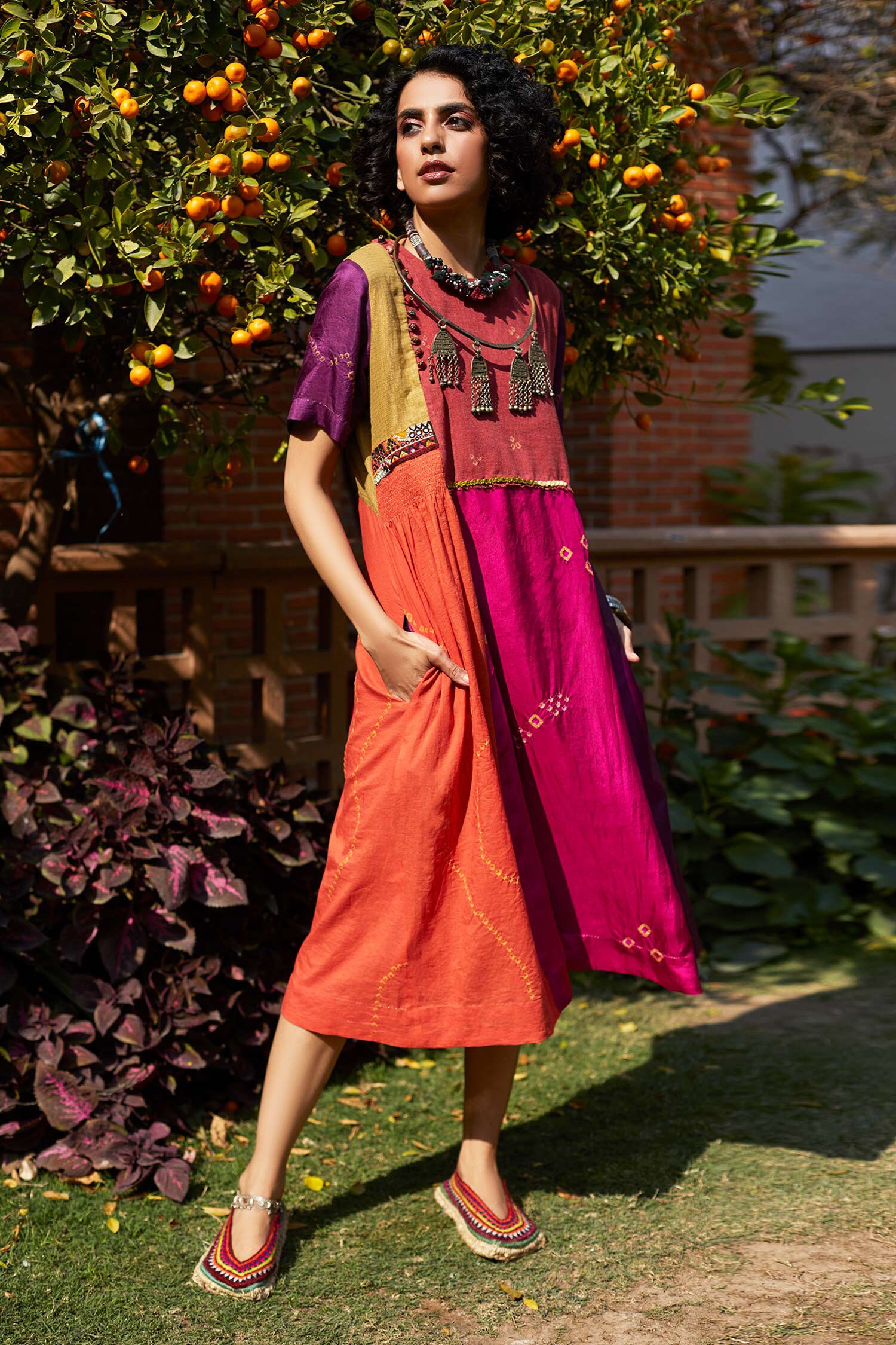 Buy Multi Color Silk Embroidery Round Patchwork Tunic For Women by ...