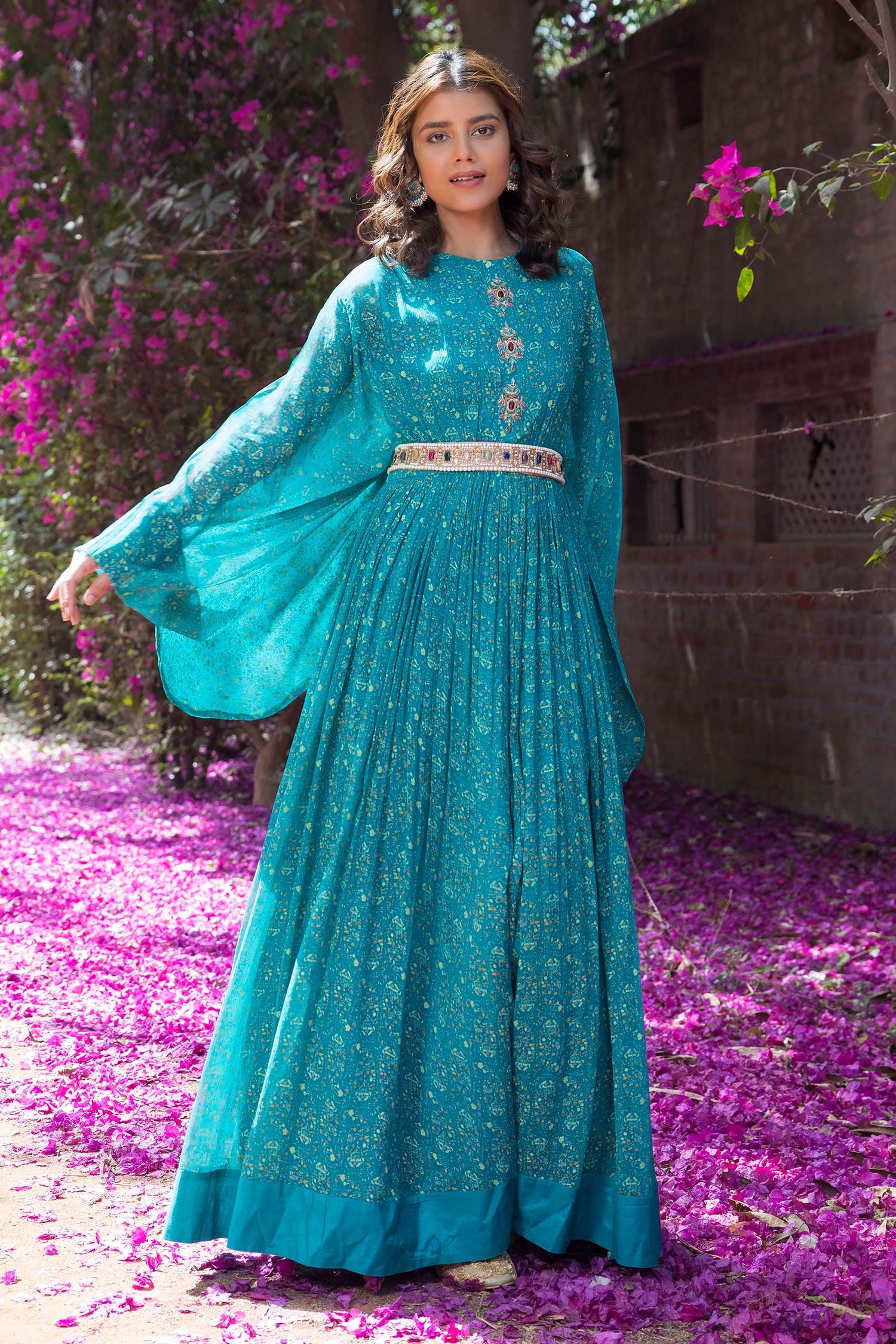 Buy Basanti - Kapde Aur Koffee Blue Chiffon Printed Maxi Dress Online ...