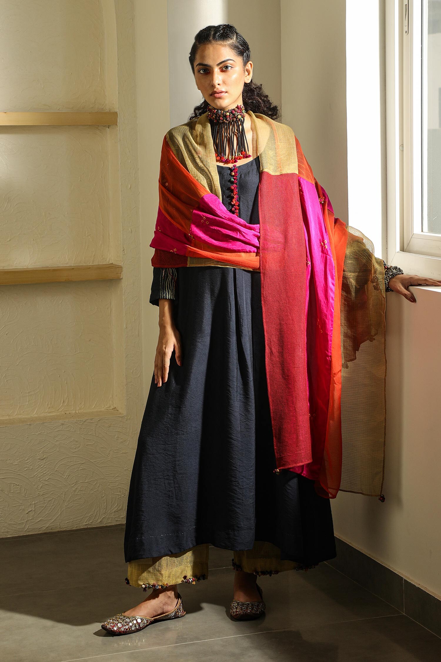 Buy Multi Color Chiffon Patchwork Colorblock Dupatta For Women by Medha ...