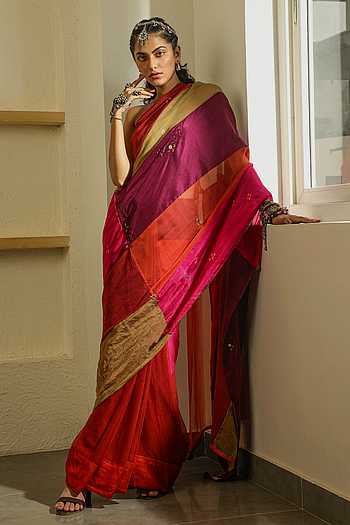 Buy Multi Color Pure Silk Patchwork Colorblock Saree For Women by Medha ...
