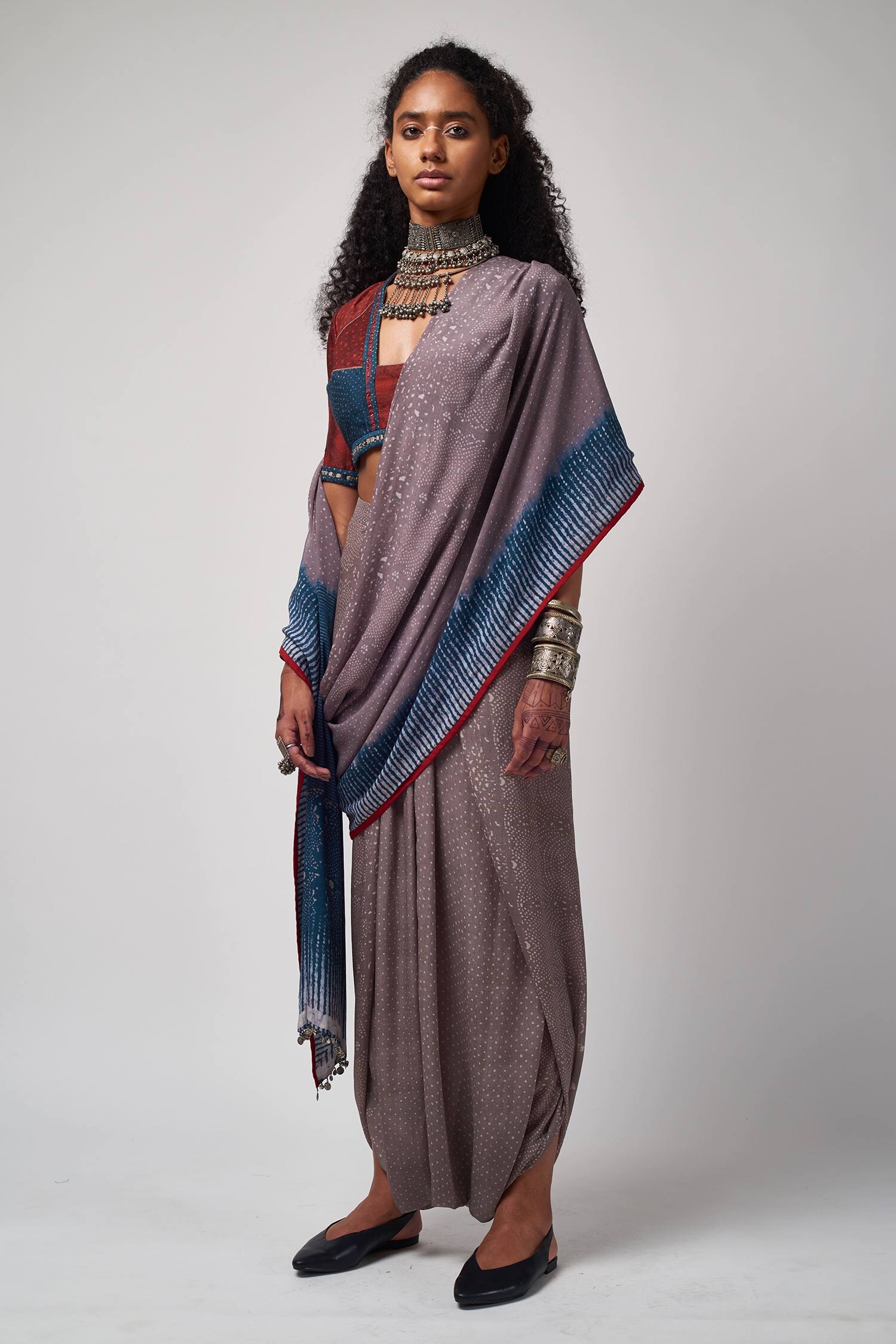 Buy Aseem Kapoor Grey Natural Crepe Pant Saree Online | Aza Fashions
