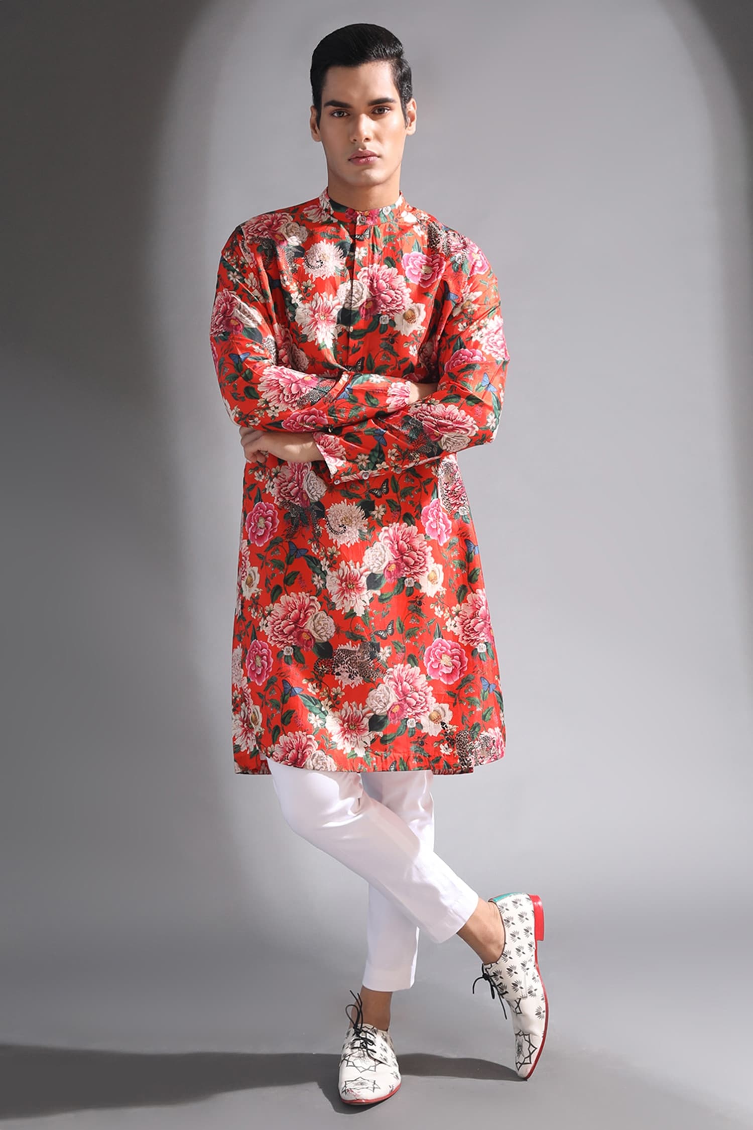 Buy Mr. Ajay Kumar Orange Bloom Floral Print Kurta And Pant Set Online ...