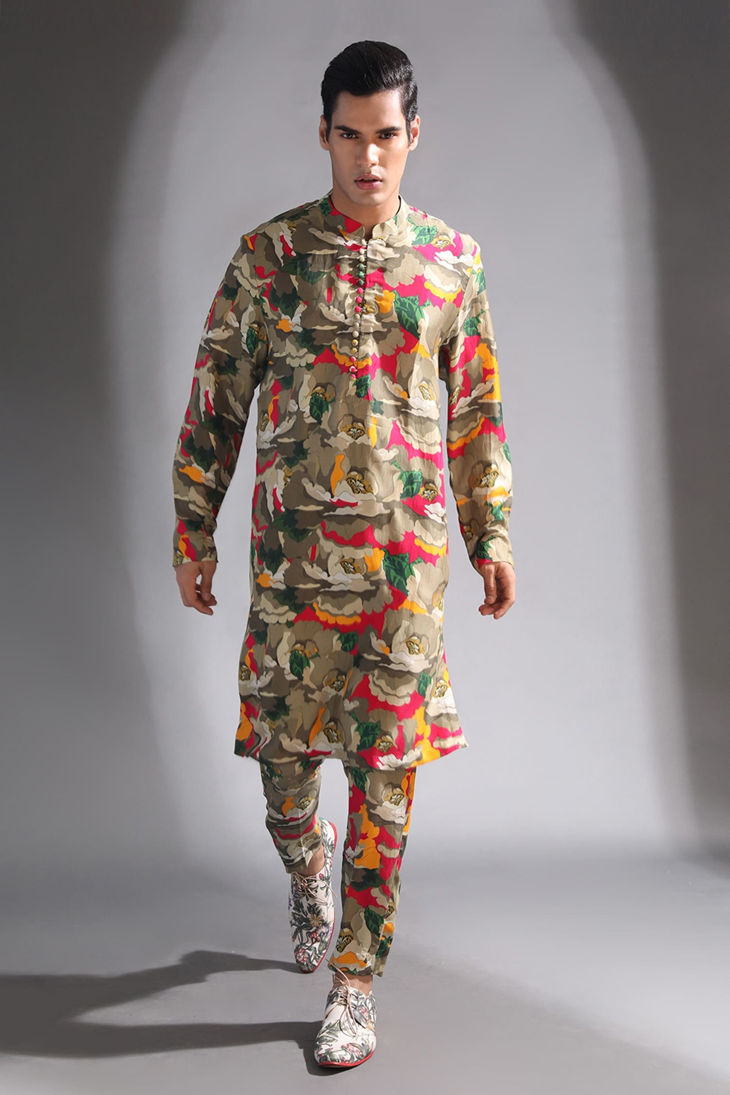 Buy Yellow Silk Abstract Advaith Kurta And Pant Set For Men by Mr. Ajay ...