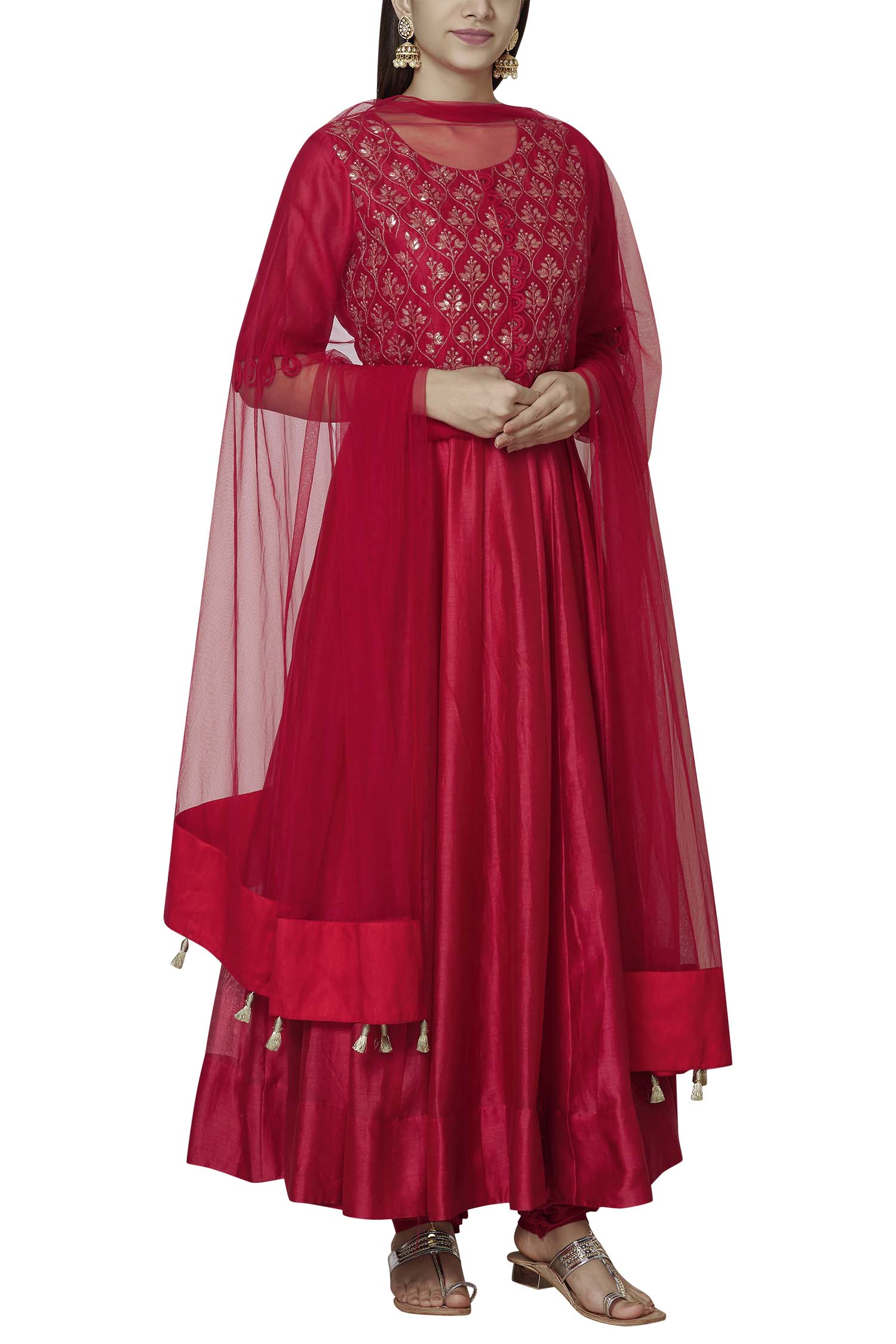 Buy Aalyxir Red Chanderi Anarkali Set Online | Aza Fashions