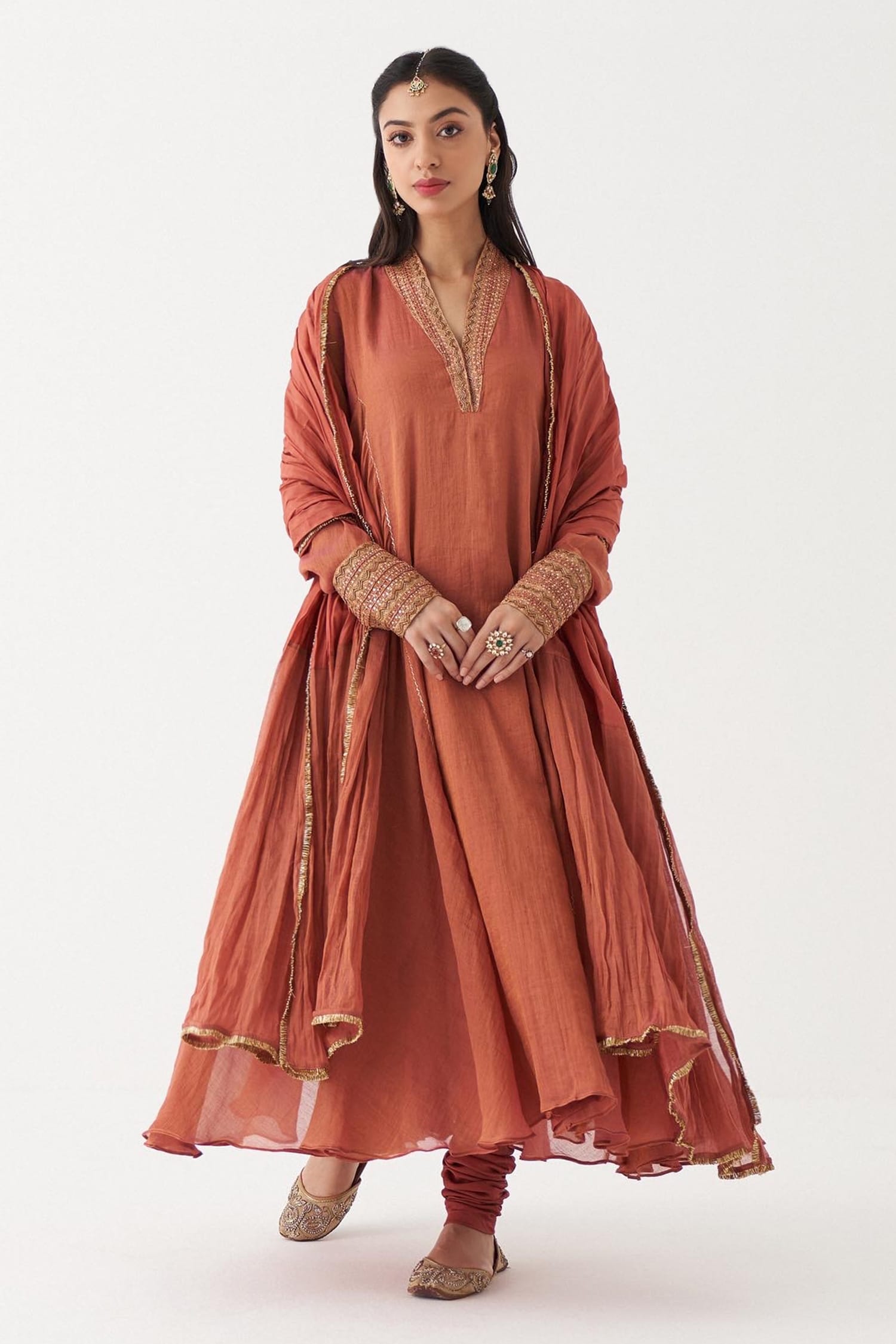 Buy Peach Kurta Handwoven Tissue Chanderi Azaira Anarkali Set For Women by Rhua India Online at ...