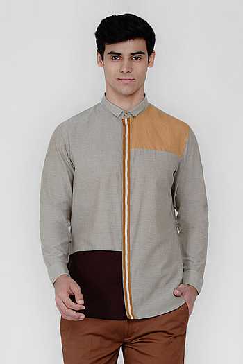 Buy Grey Cotton Melange Colorblock Casual Shirt For Men by Lacquer ...