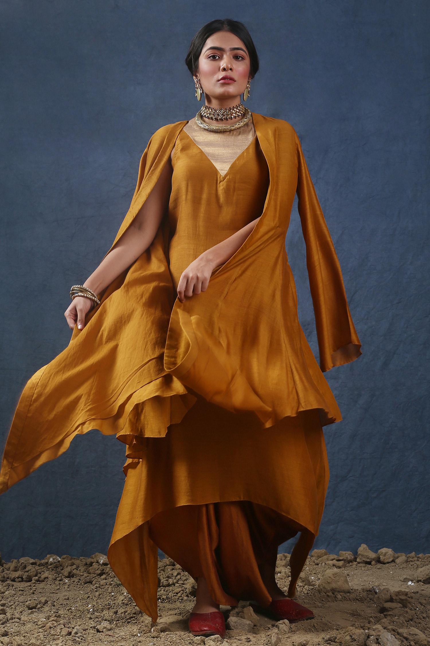 Buy Kritika Murarka Yellow Silk Asymmetric Jacket Online | Aza Fashions