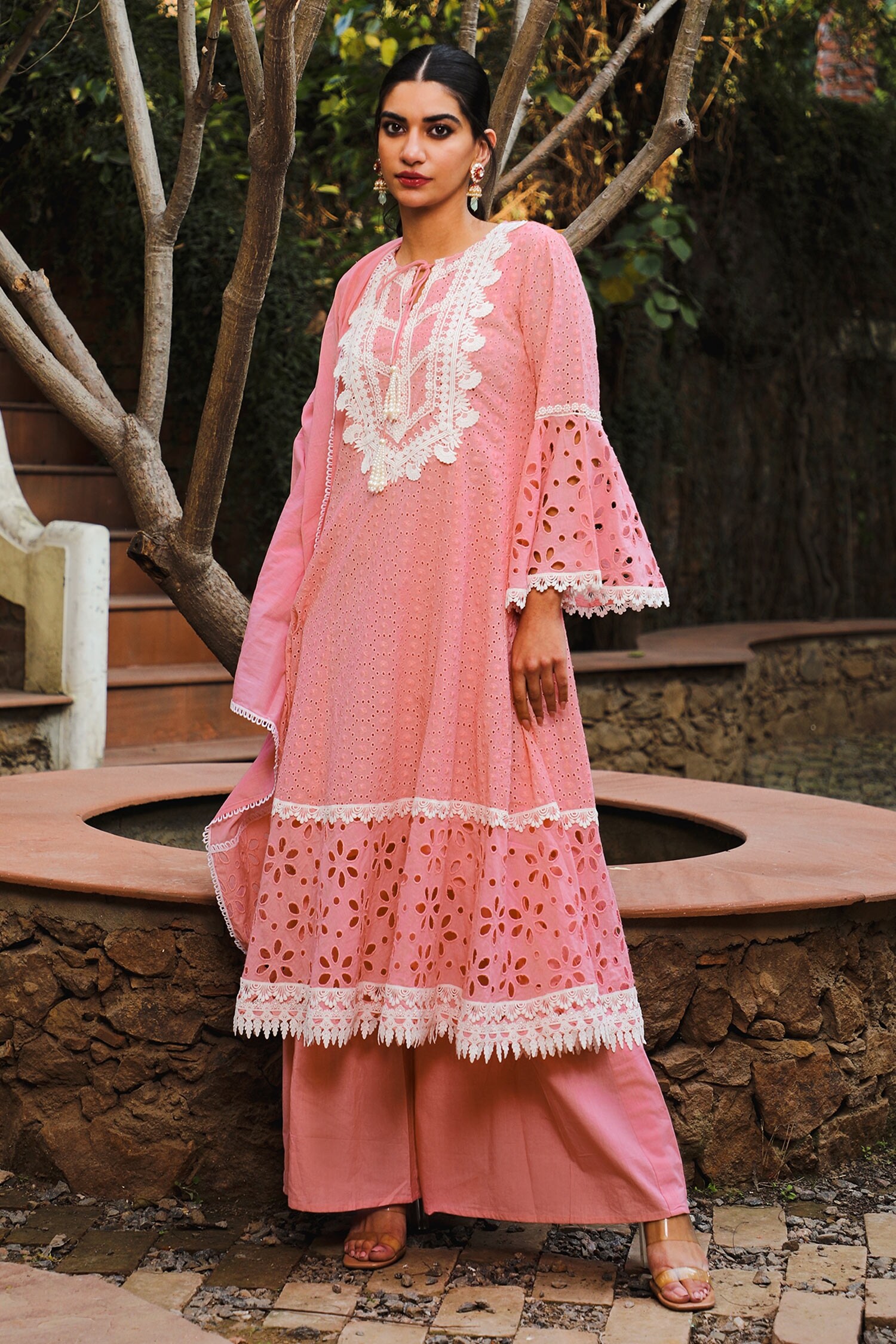 Buy Peach 100 % Cotton Plain Sharara For Women by Enaarah Online at Aza ...