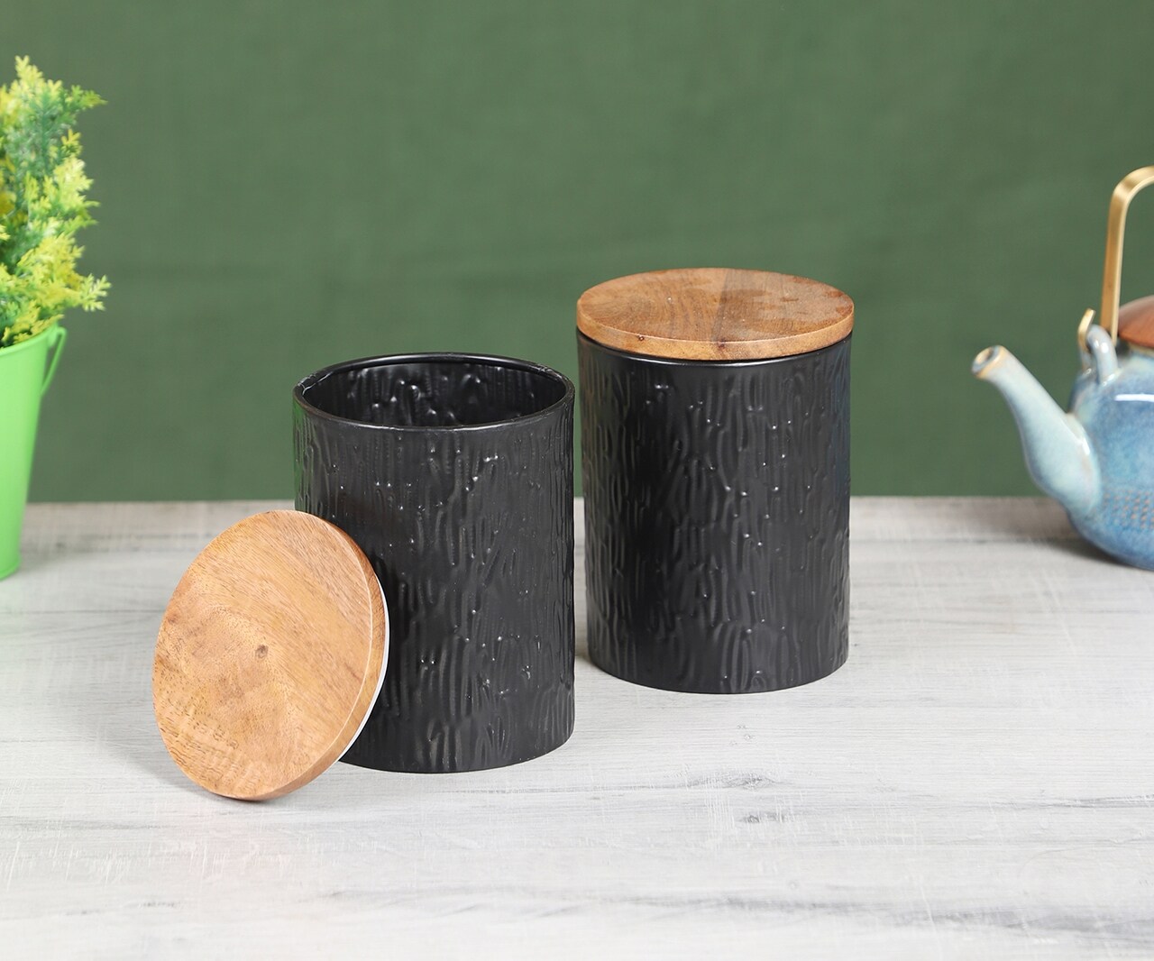 Buy Brick Brown Tree Bark Canister Set Of 2 Online | Aza Fashions