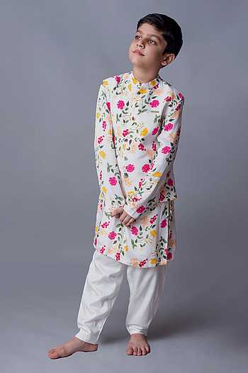 Buy Ba Ba Baby clothing co Ivory Pearl Bloom Bundi Kurta Set For Boys ...
