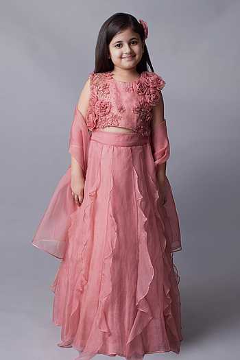 Buy Ba Ba Baby clothing co Pink Bloom Embellished Blouse And Lehenga ...
