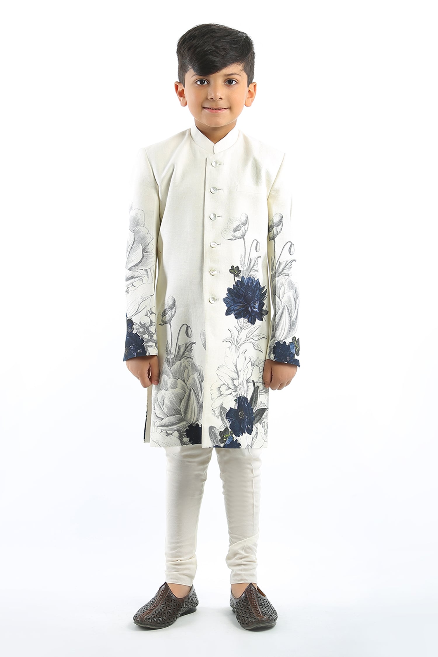 Buy Rohit Bal Ivory Floral Print Sherwani For Boys Online | Aza Fashions