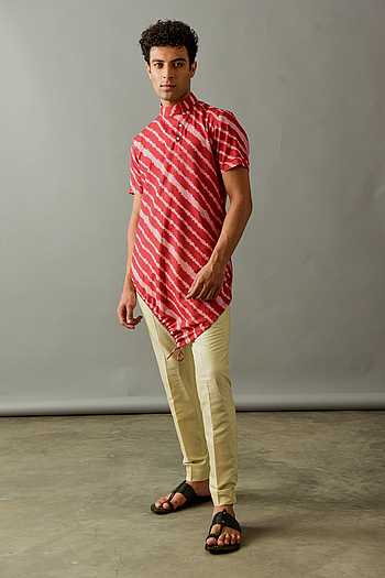 Buy Agape Red Linen Leheriya Print Kurta Set Online | Aza Fashions