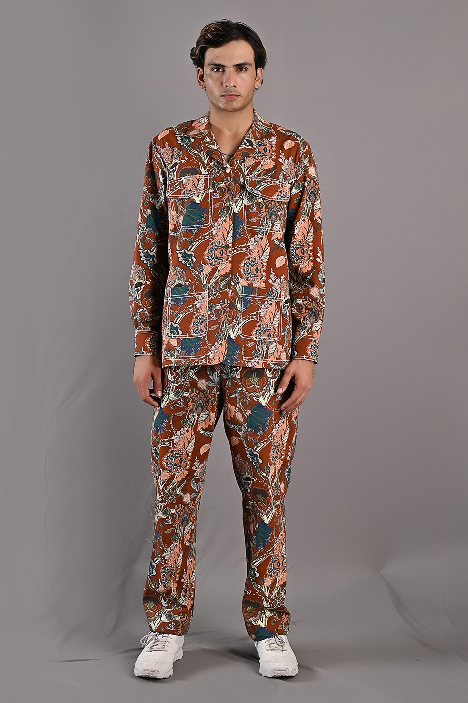 Buy Bohame Maroon Elijah Linen Shacket And Pant Set Online | Aza Fashions