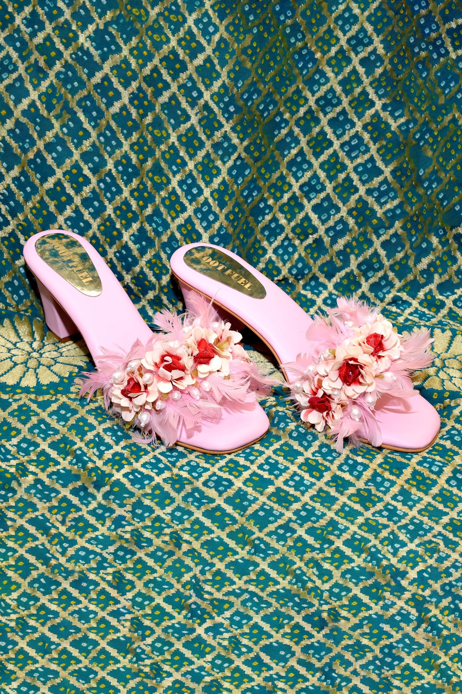 Buy Foot Fuel Pink Rexine Boho Feather Embellished Block Heels Online ...