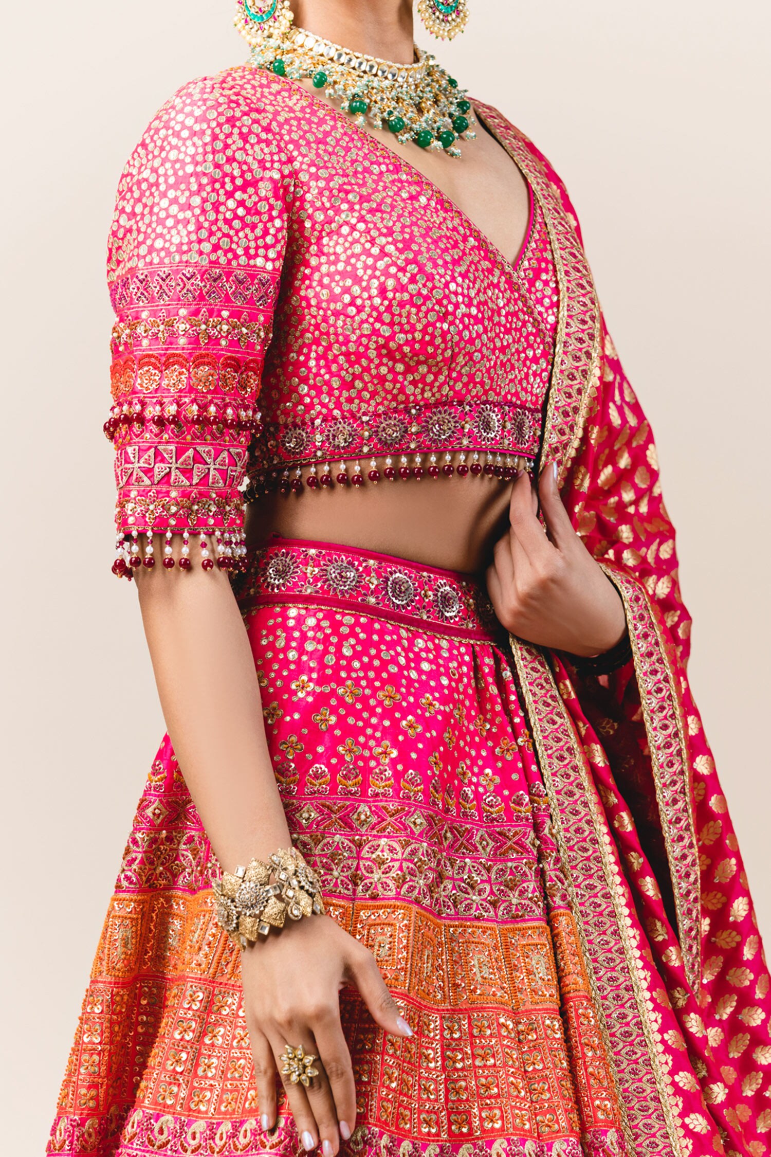 Buy Tarun Tahiliani Multi Color Poly Dupion Panelled Lehenga Set Online ...