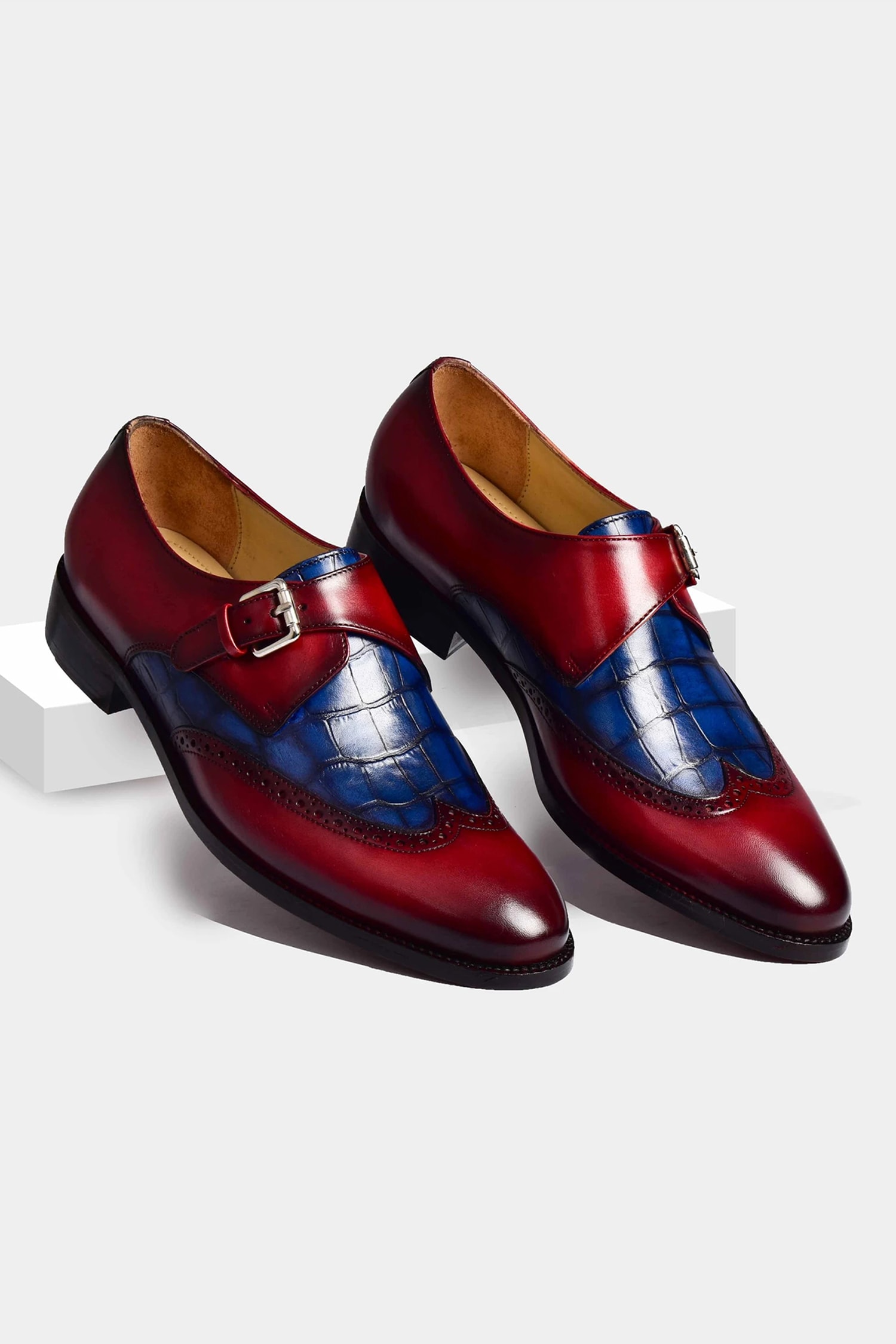 Buy Luxoro Formello Maroon Calf Leather Hand Painted Single Monk Strap ...