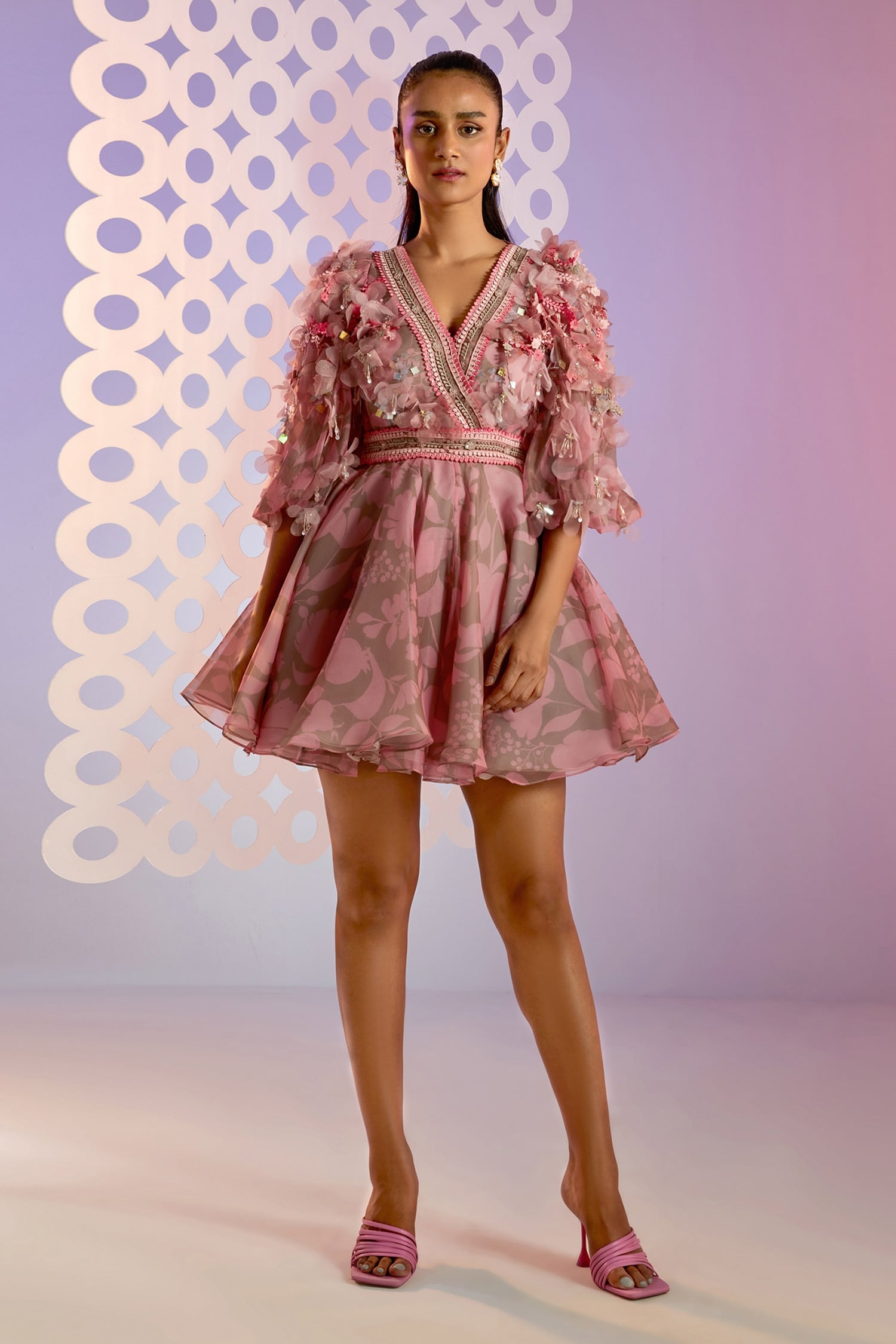 Buy Pankaj And Nidhi Pink Organza Brisa Hand Embellished Dress Online