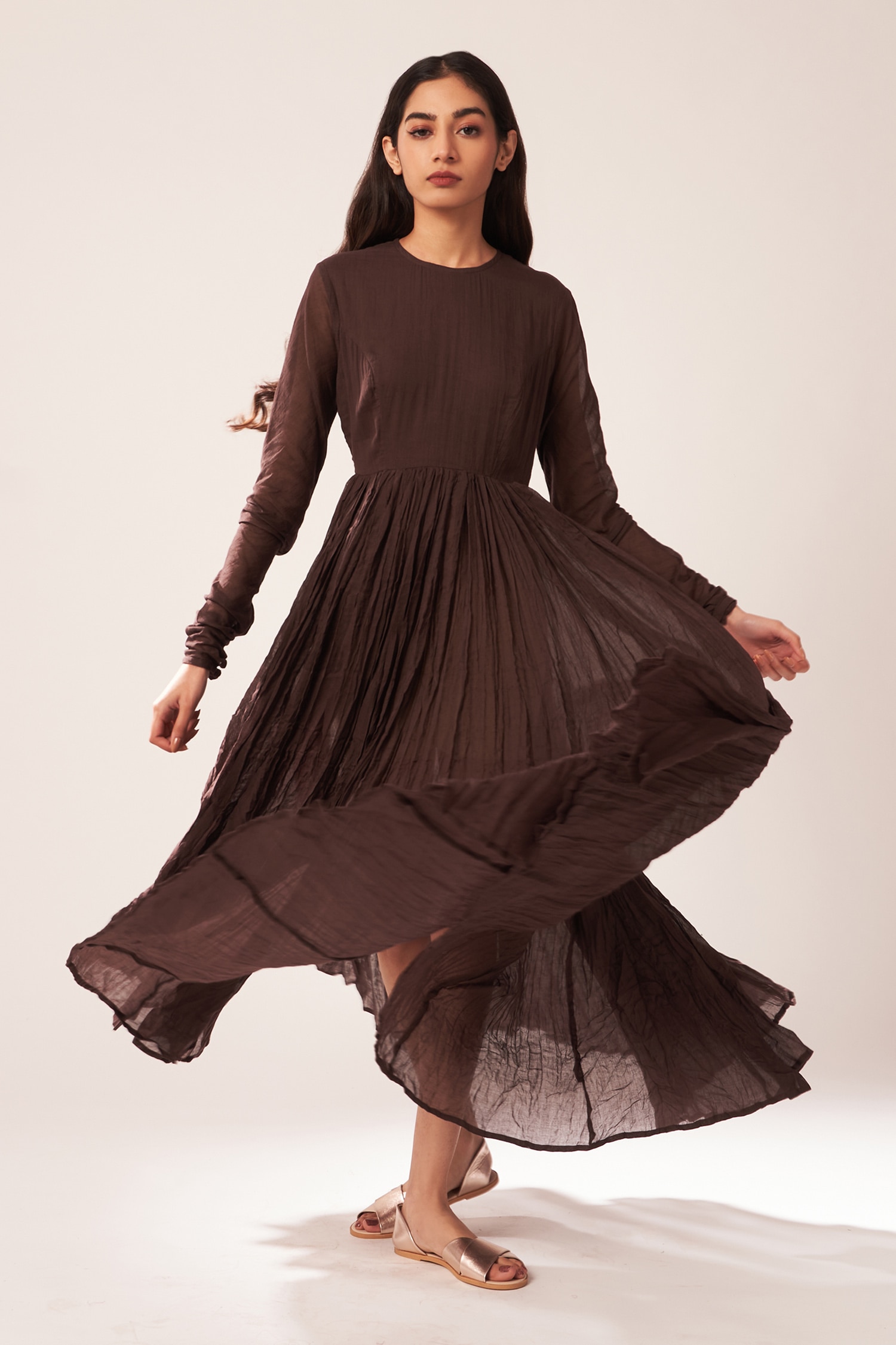 Buy Dot Brown Cotton Anarkali Online | Aza Fashions