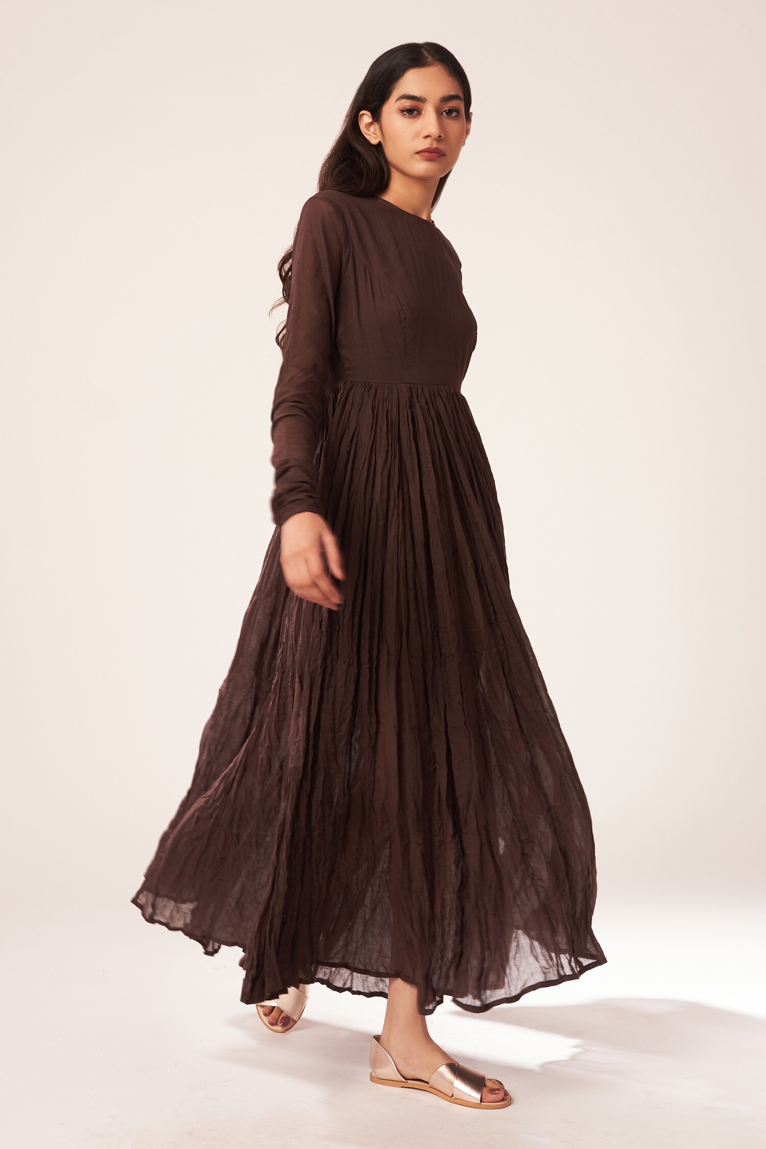 Buy Dot Brown Cotton Anarkali Online | Aza Fashions