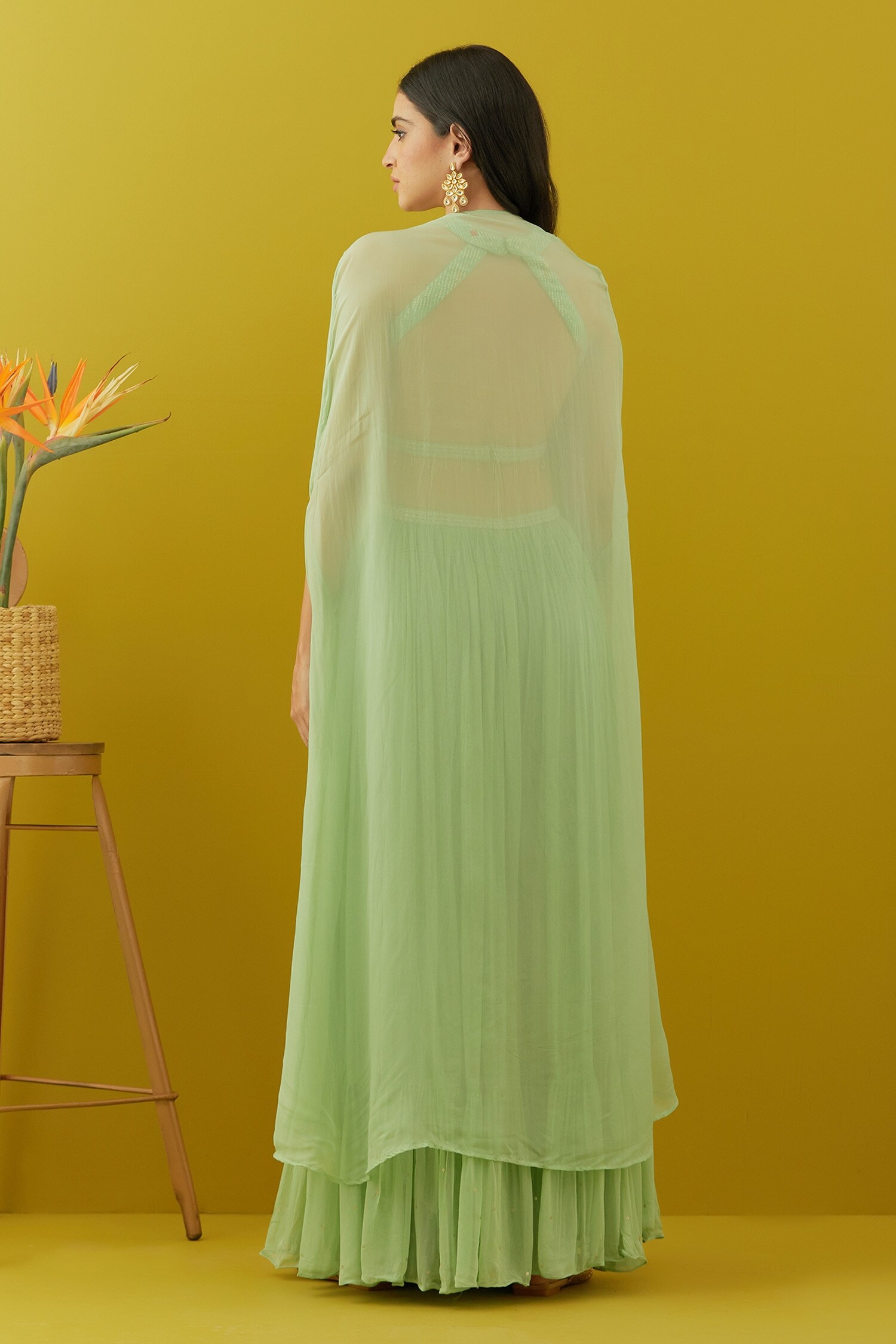 Buy Basanti - Kapde Aur Koffee Green Georgette Embroidered Border Cape ...