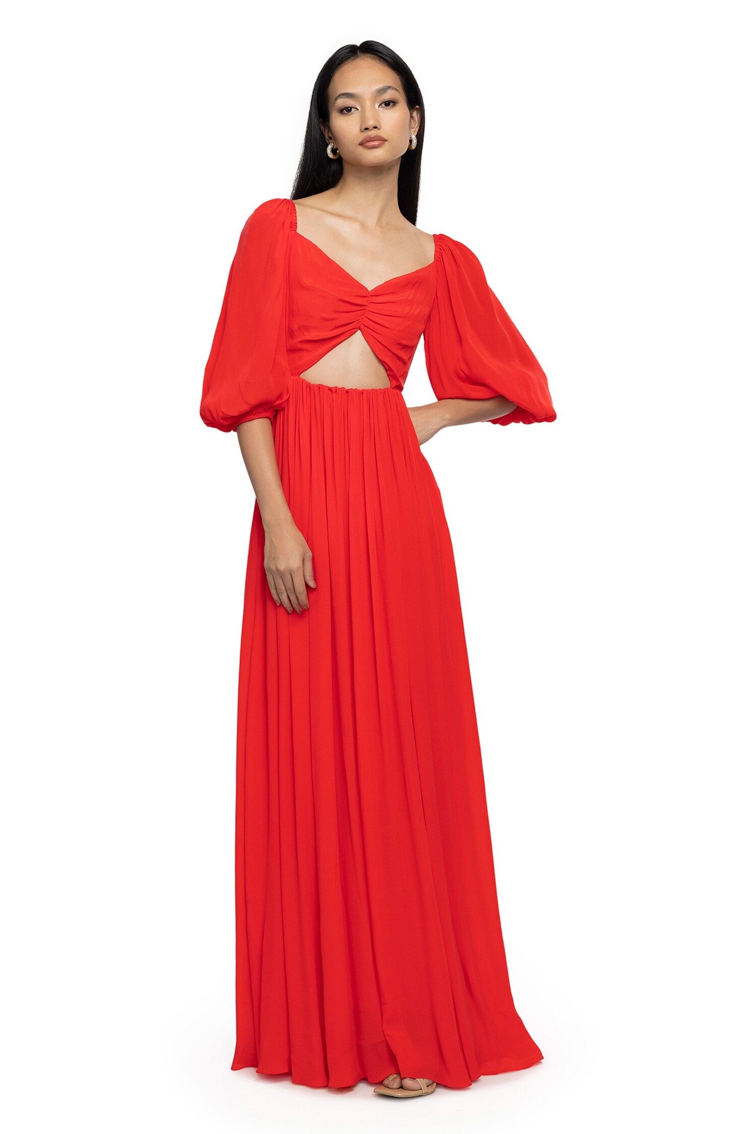 Buy Gaya Red Silky Modal (modal) Cut-out Maxi Dress Online | Aza Fashions