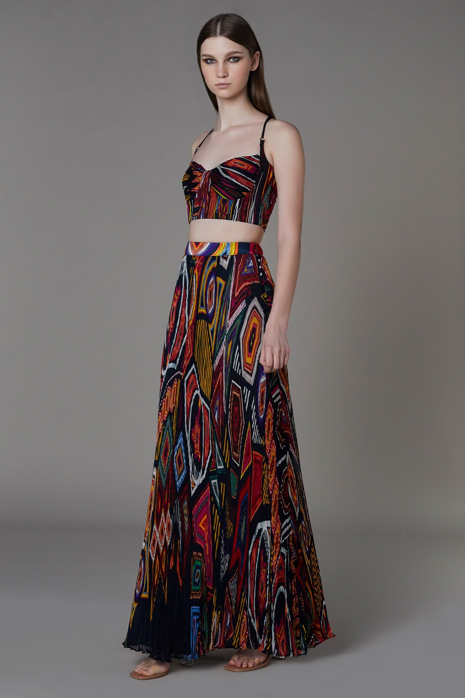 Buy Multi Color Chiffon Print Abstract Sweetheart Neck Bustier For ...