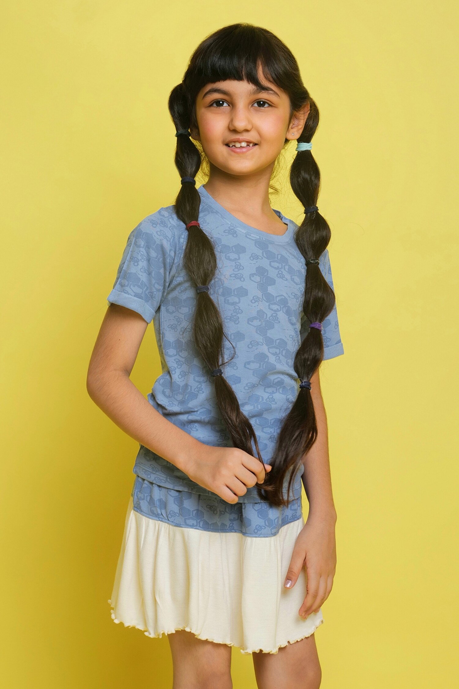 Buy Miko Lolo Blue Busy Shizy Printed Skirt For Girls Online | Aza Fashions