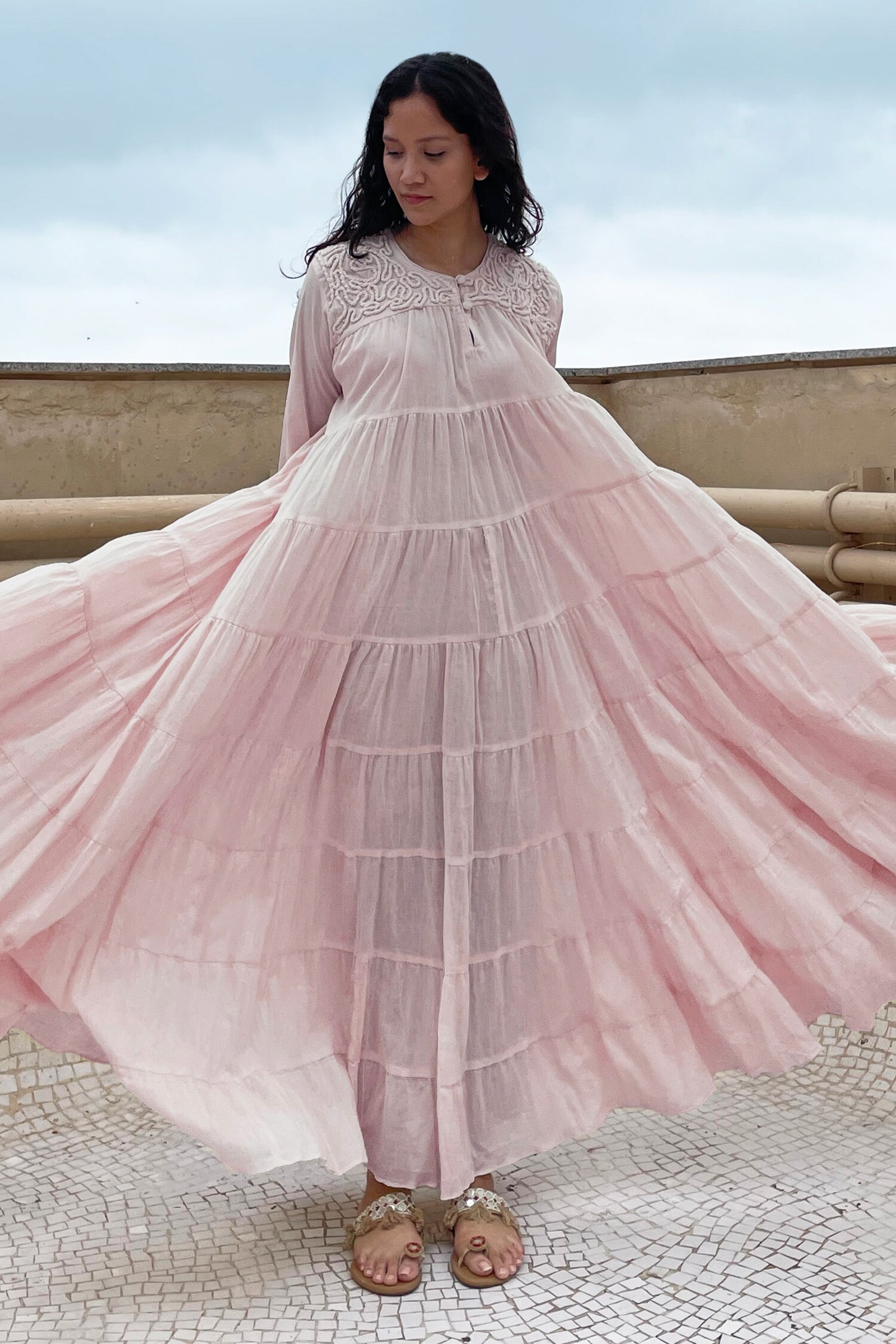 Buy Chambray & Co. Pink Cotton Tiered Tent Dress Online | Aza Fashions