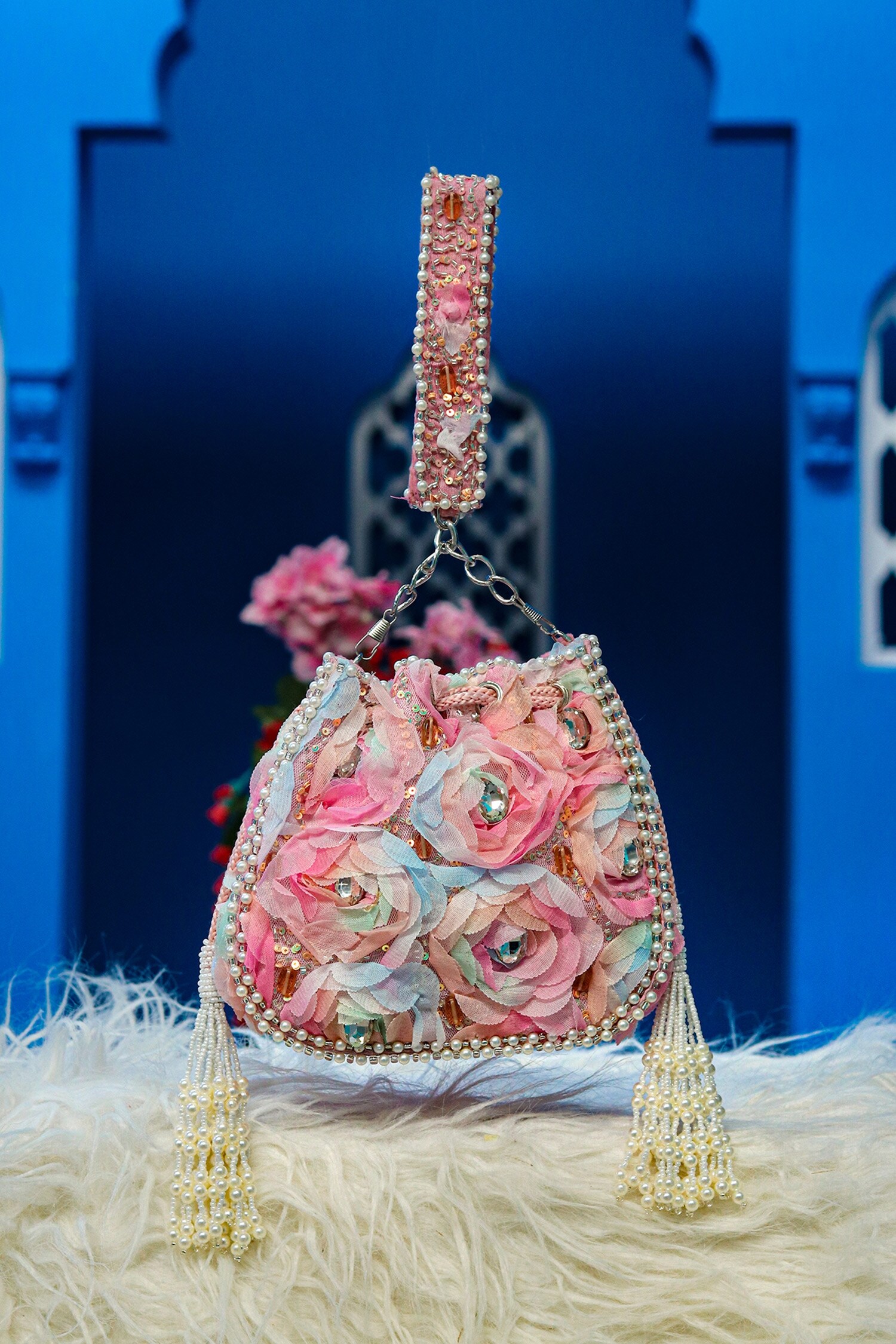 Buy Pink Embroidered 3d Flower Potli by NR BY NIDHI RATHI Online at Aza ...