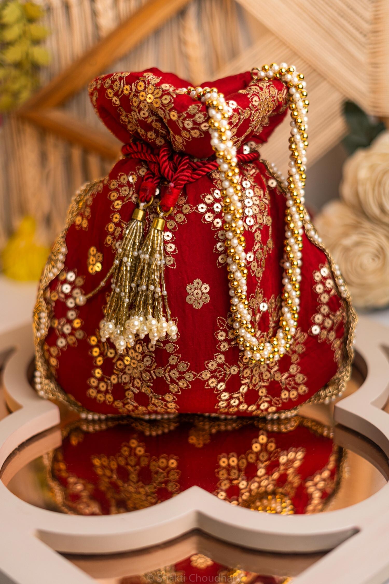 Buy Red Zari And Sequin Work Embroidered Potli Bag by NR BY NIDHI RATHI ...