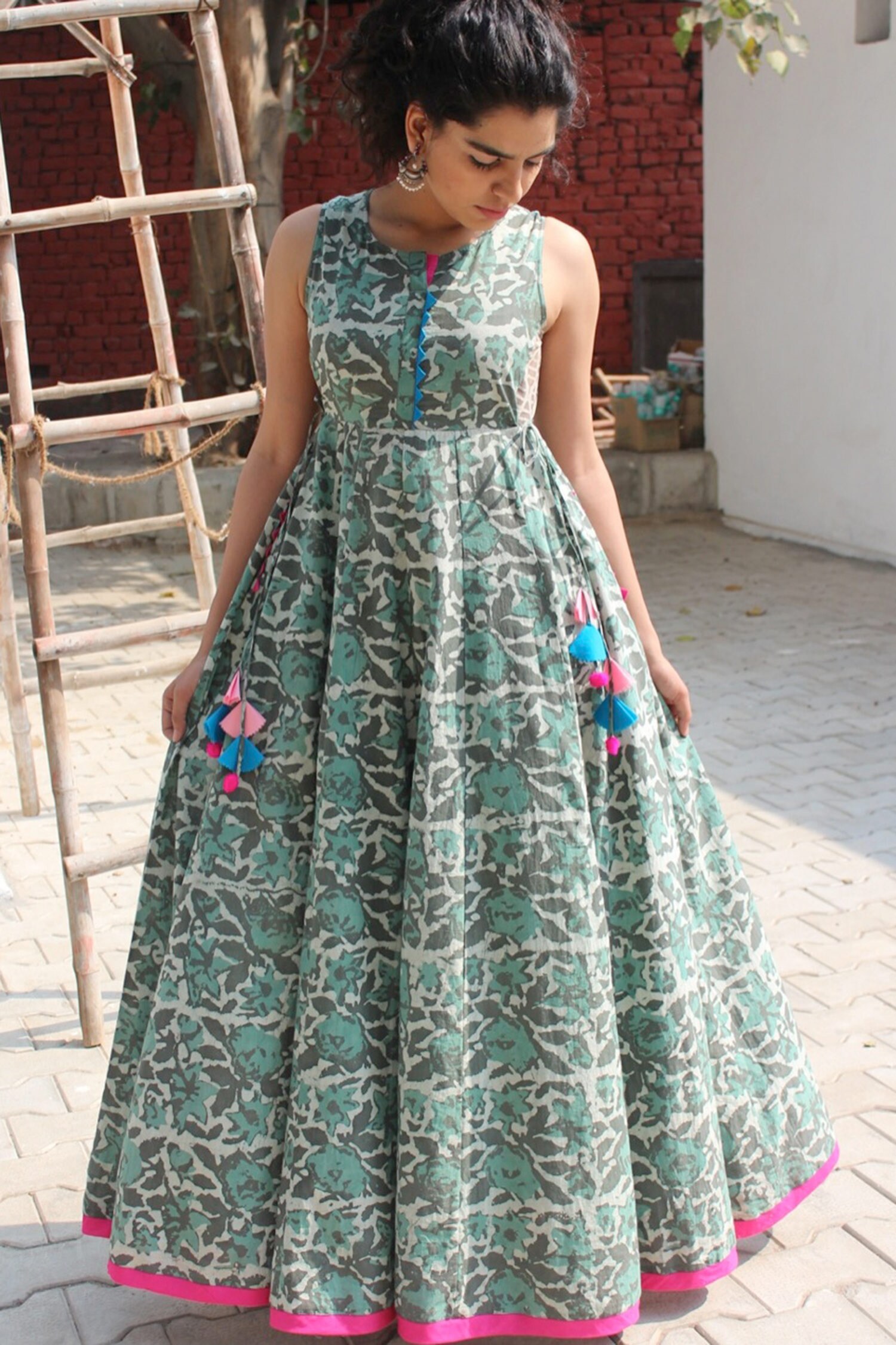 Buy Multi Color Cotton Round Floral Block Print Anarkali For Women by ...
