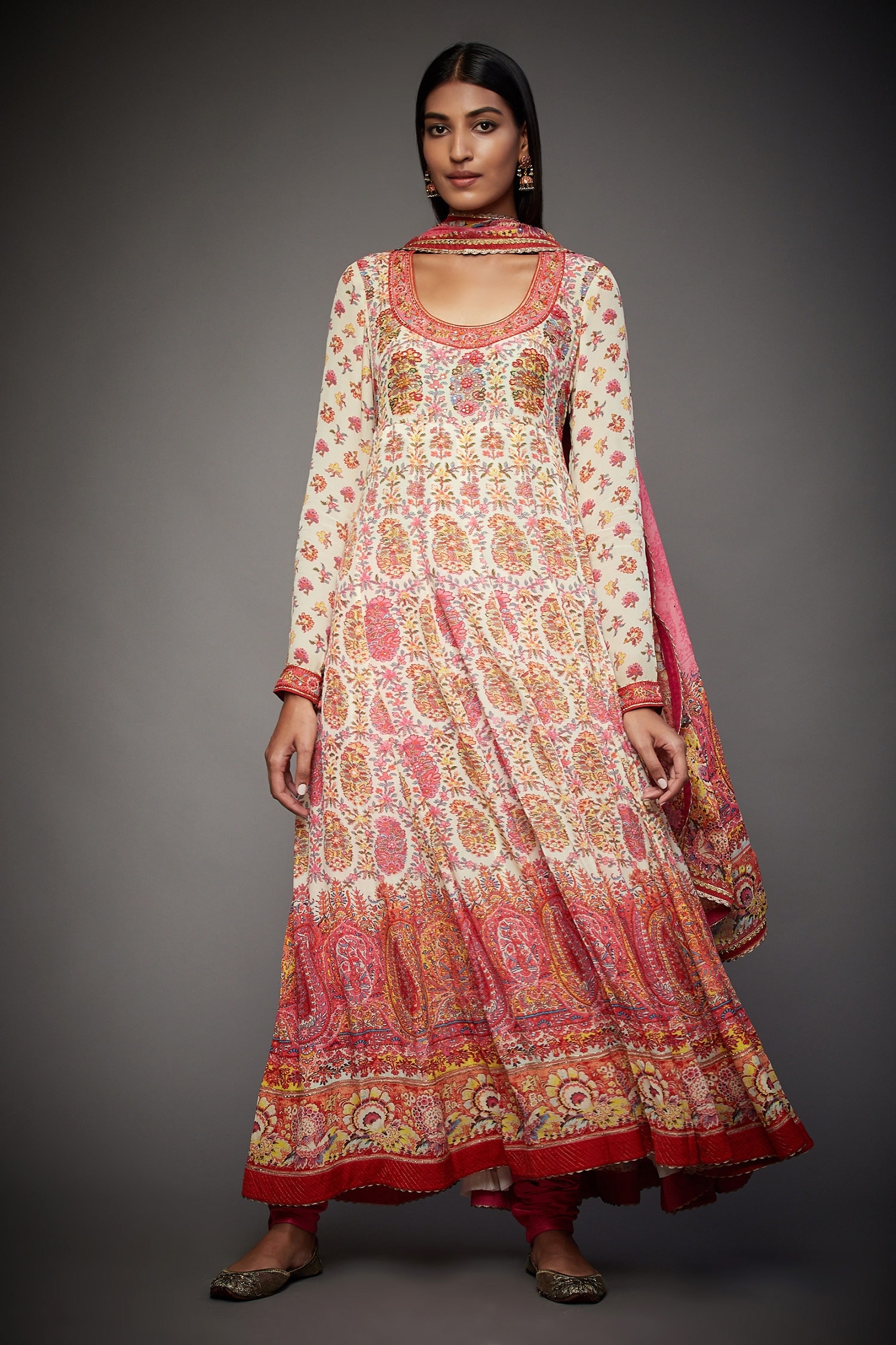 Buy RI.Ritu Kumar White Viscose Floral Print Anarkali Set Online | Aza ...