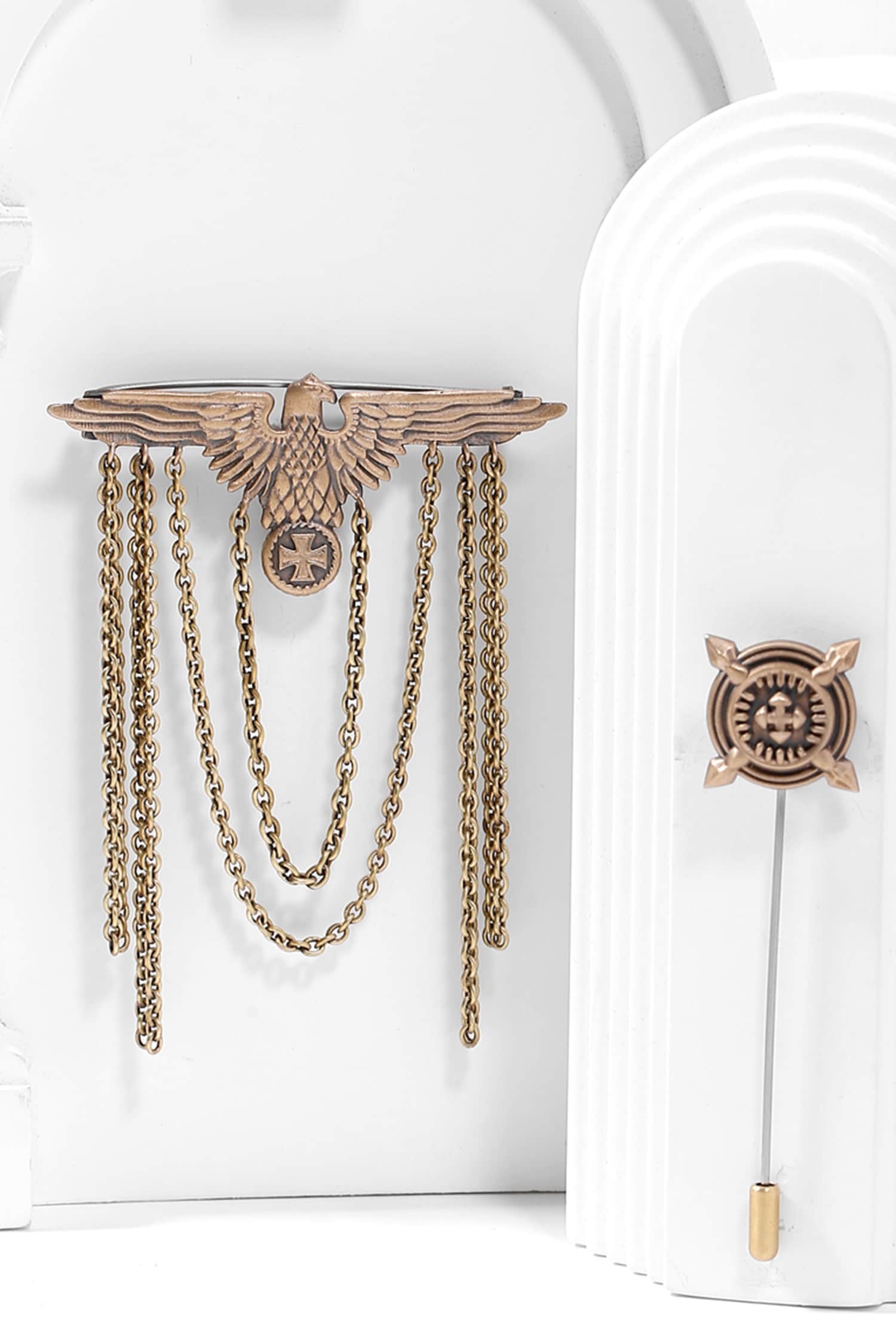 Buy Gold Plated Rising Eagle Brooch And Lapel Pin Gift Box For Men by ...