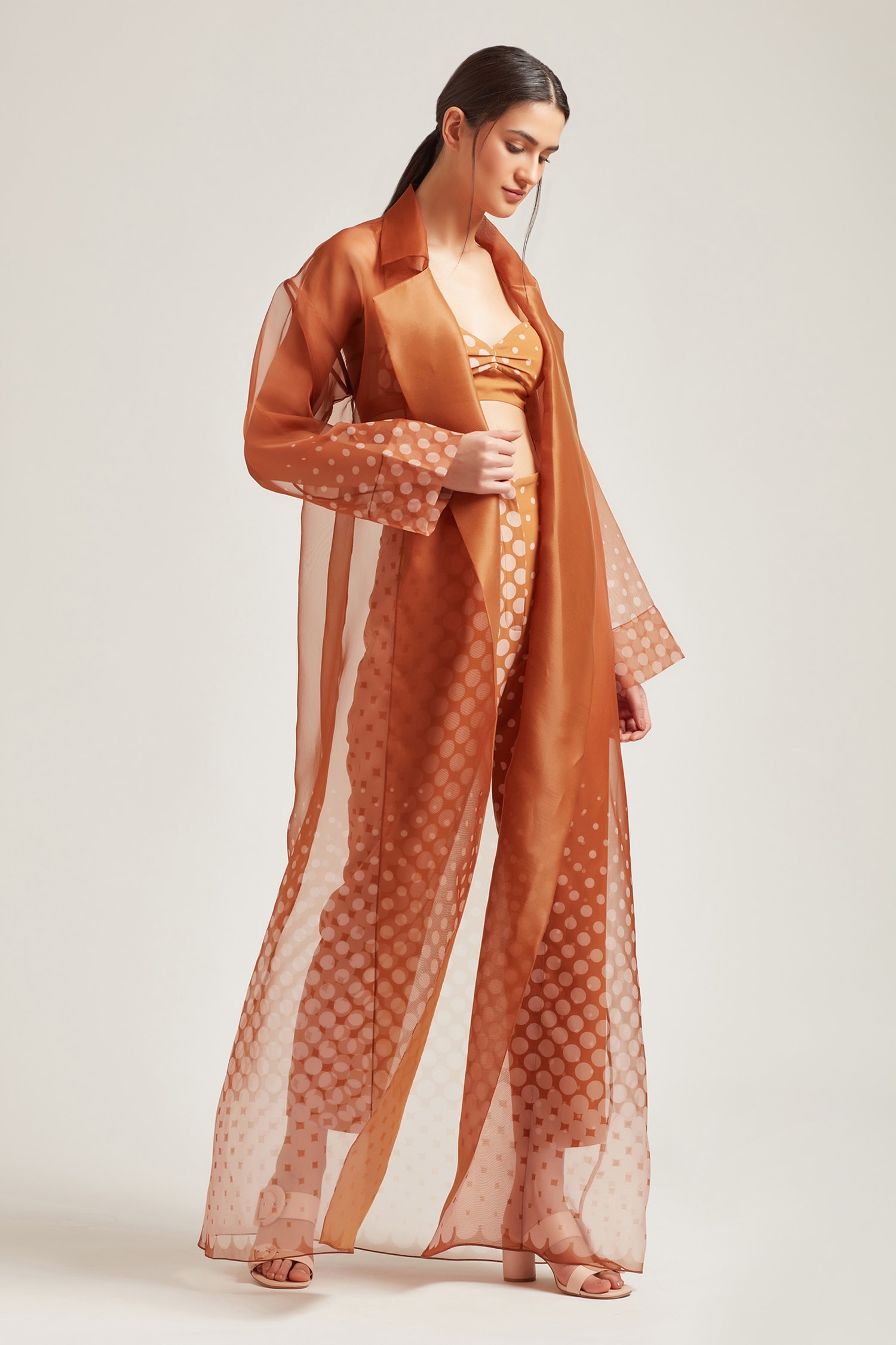 Buy Pankaj & Nidhi Orange Organza Long Jacket Online | Aza Fashions