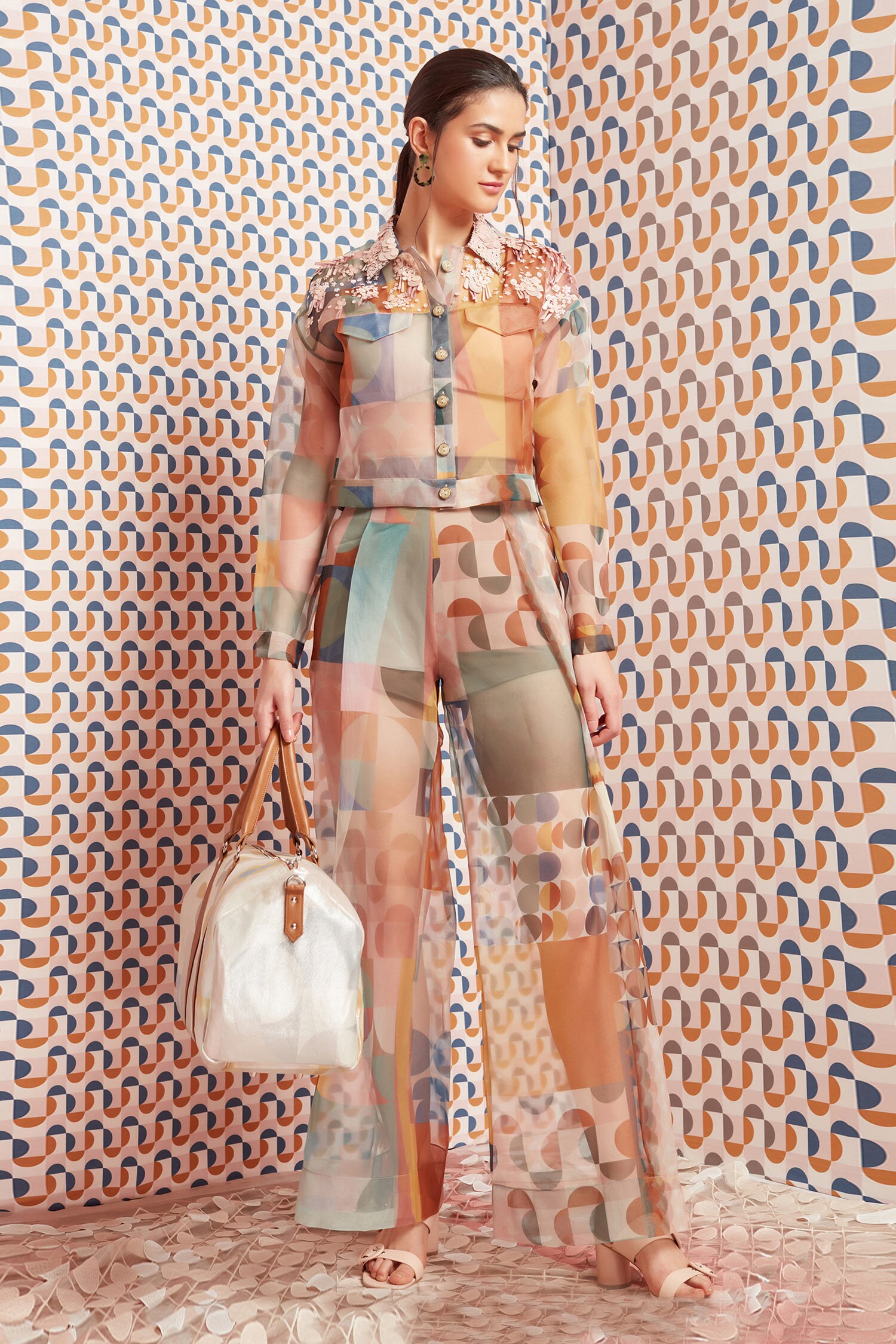Buy Pankaj And Nidhi Multi Color Polyester Printed Jacket And Pant Set