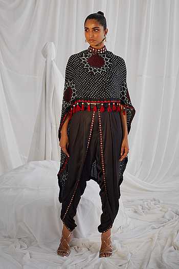 Buy Brown Gajji Silk Sunflower Bandhani Tie And Dye Rabari Monarch Cape ...