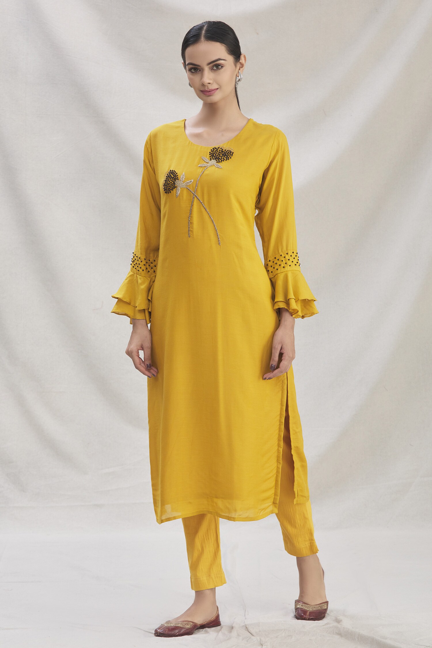Buy Khwaab By Sanjana Lakhani Yellow Georgette Embroidered Kurta And