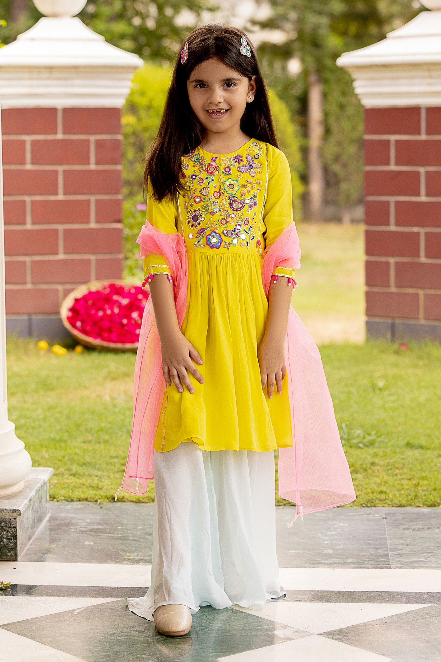 Buy Green Tunic: Silk Organza Embroidered Mirror And Jugnu Peplum Pant ...