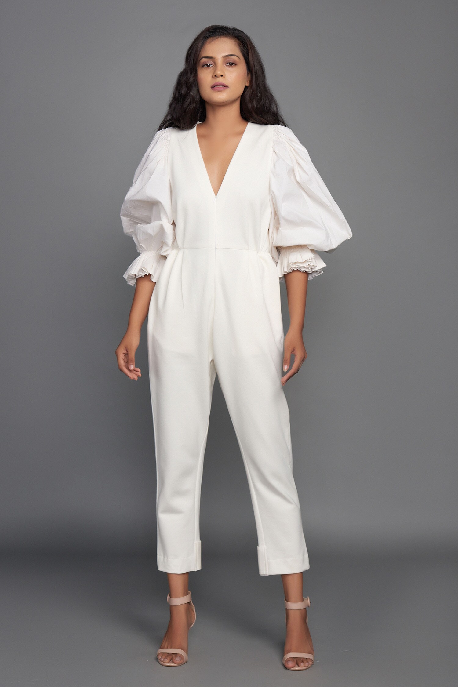 Buy Deepika Arora Ponte White Jumpsuit Online | Aza Fashions