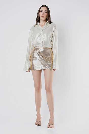 Buy Deme by Gabriella White Sequins Shirt With Skirt Set Online | Aza ...