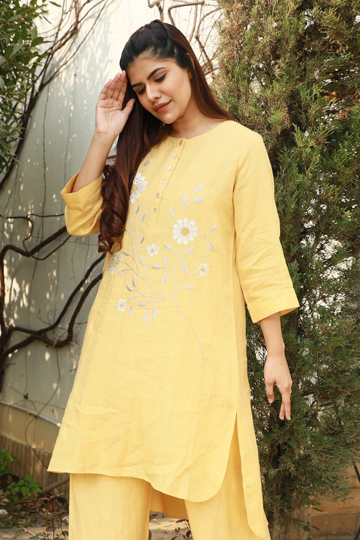 Buy Yellow 100% Linen Tunic For Women by Linen Bloom Online at Aza ...