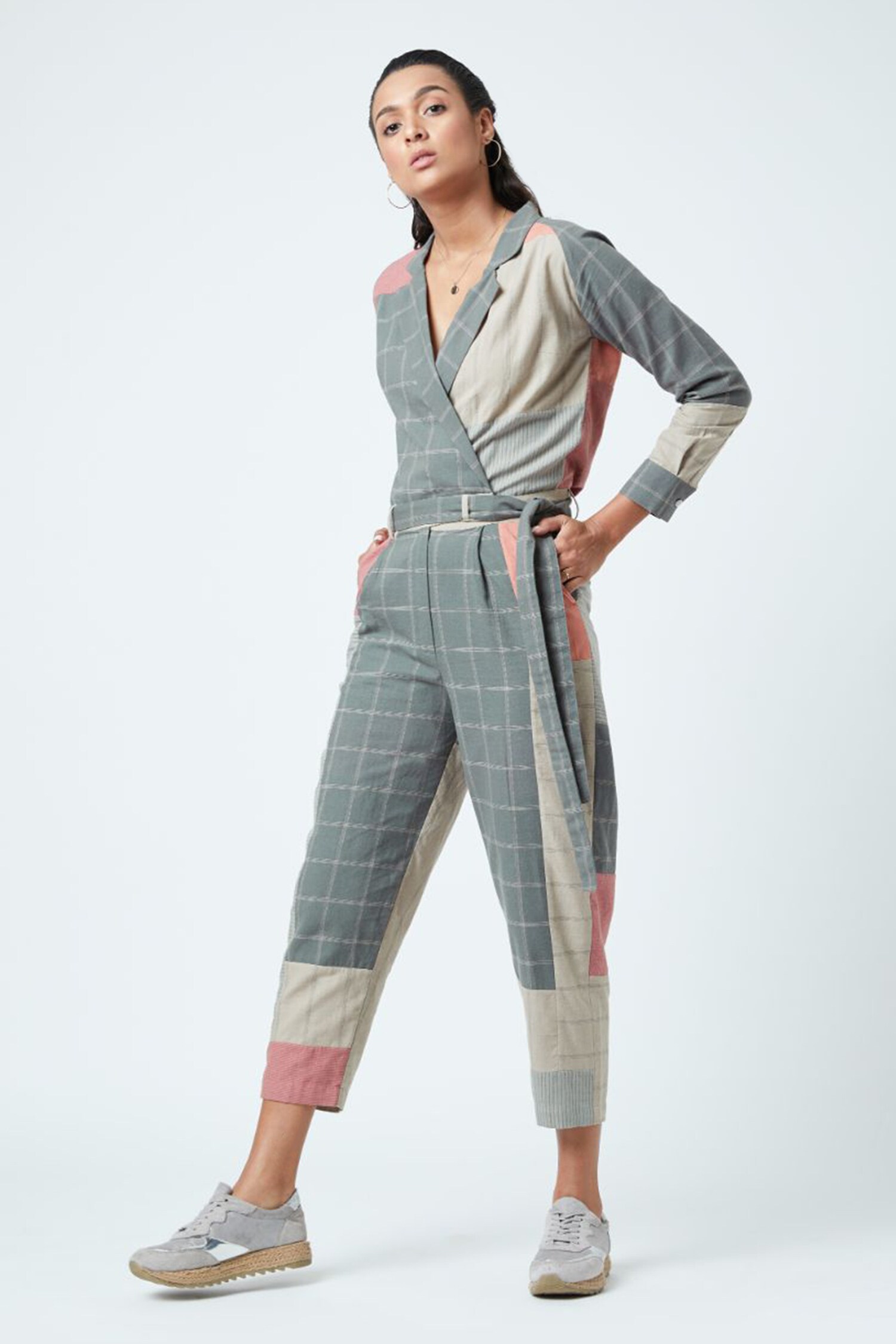 Buy Doodlage Grey Jetson Handwoven Cotton Jumpsuit Online | Aza Fashions