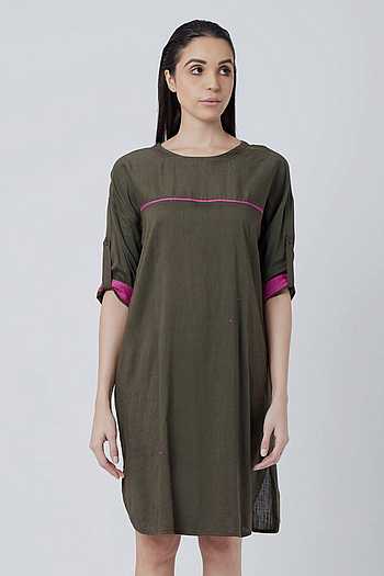 Buy Doodlage Green Amy Upcycled Rayon Slub Tunic Online | Aza Fashions
