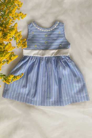 Buy Taramira Blue Stripe Round Neck Dress For Girls Online | Aza Fashions