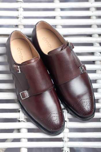 Buy Brown Brogue Double Monk Shoes For Men by Dmodot Online at Aza ...