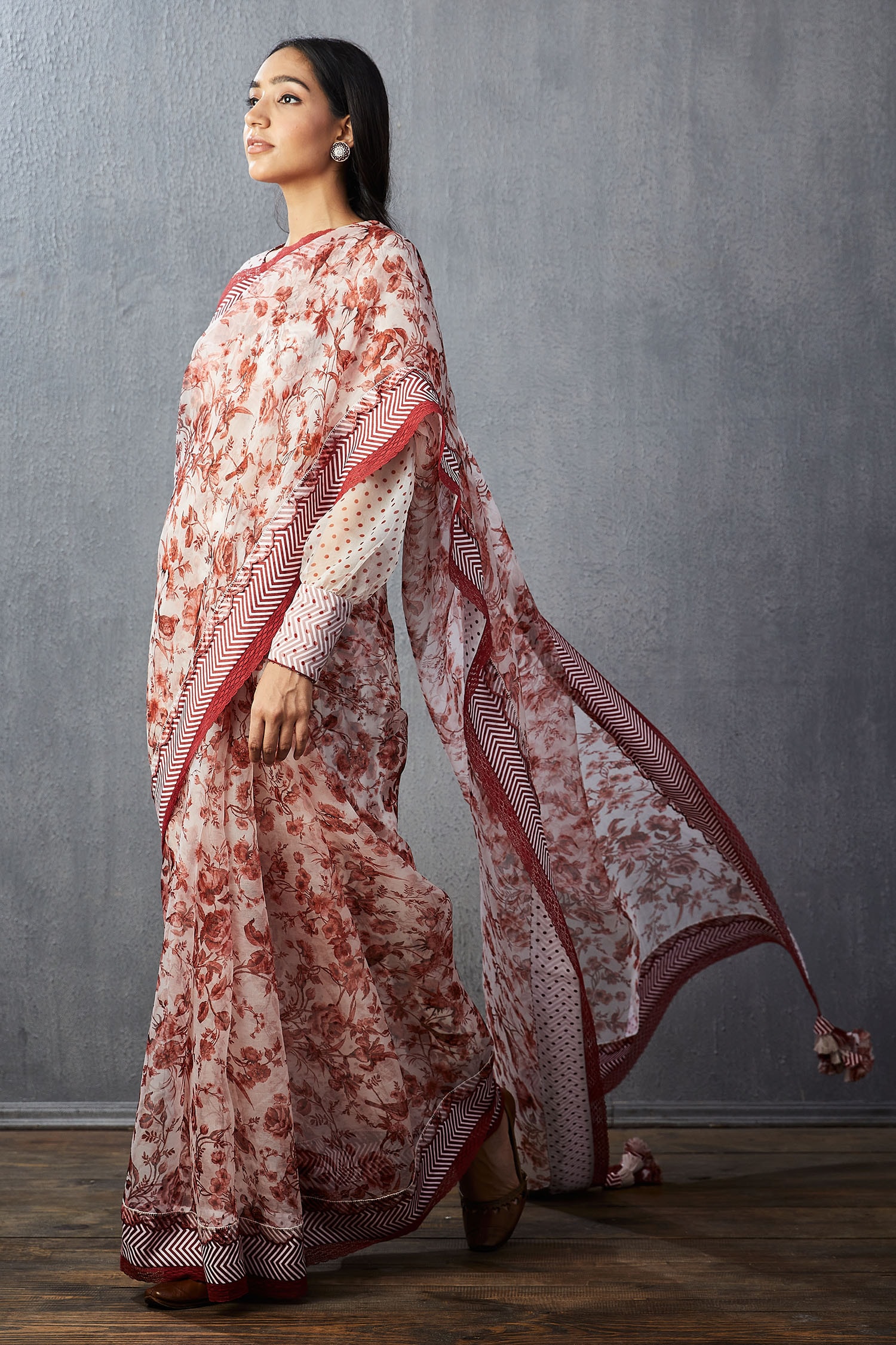 Buy Torani White Organza Silk Floral Print Saree Online | Aza Fashions