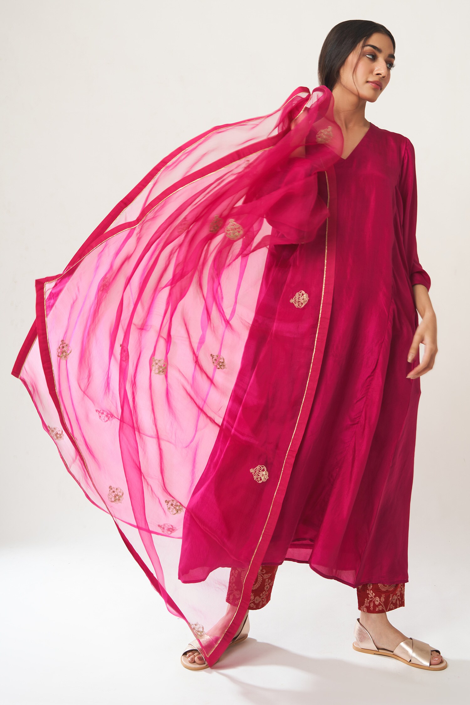 Buy Pink Organza Embroidered Dupatta For Women by Dot Online at Aza ...