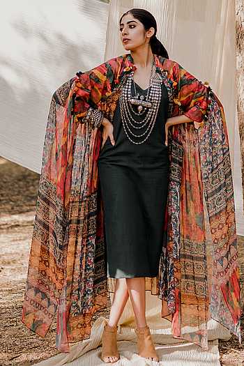 Buy Pooja-Keyur Multi Color Georgette Printed Jacket Online | Aza Fashions