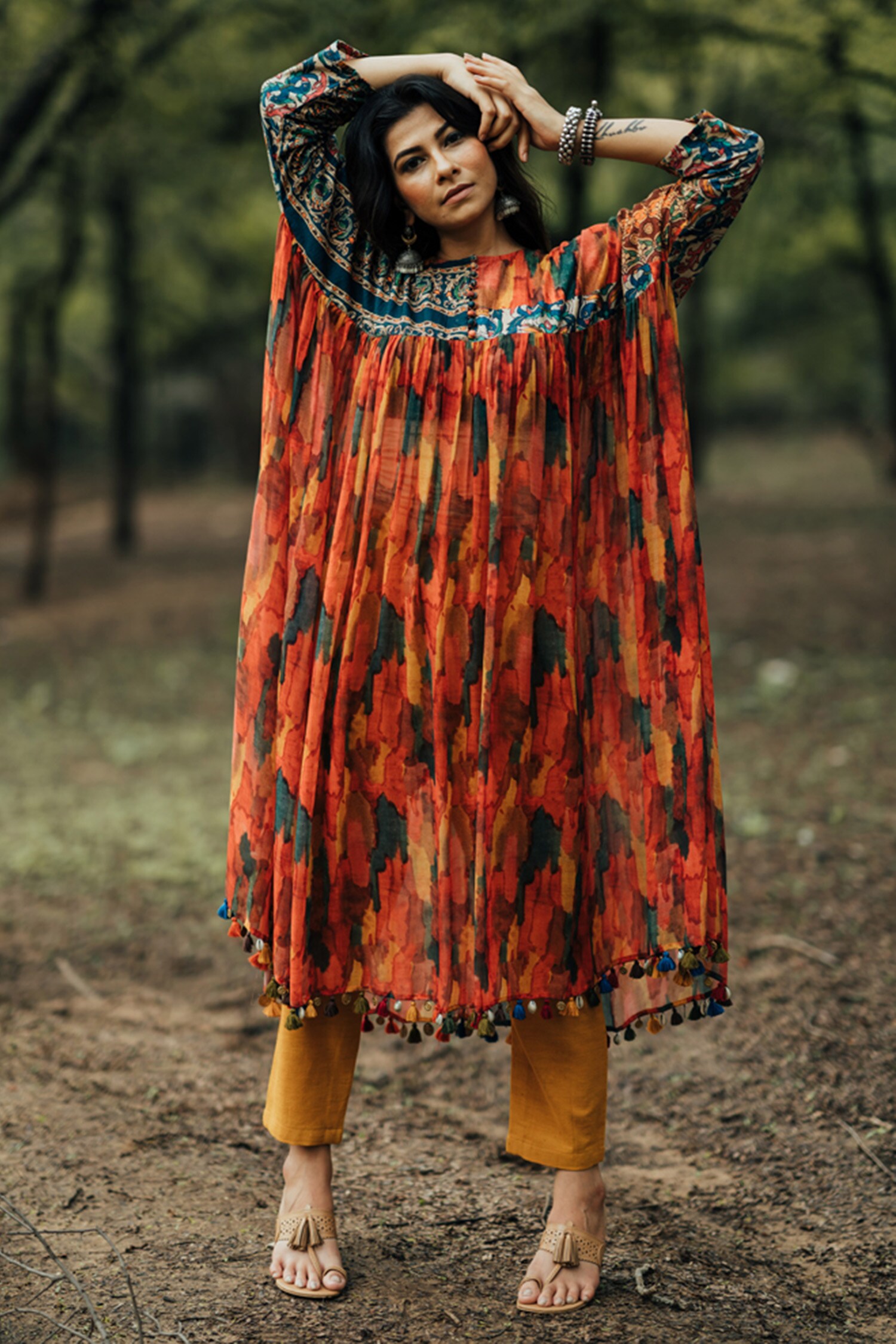 Buy Pooja-Keyur Multi Color Handloom Cotton Printed Anarkali And Pant ...